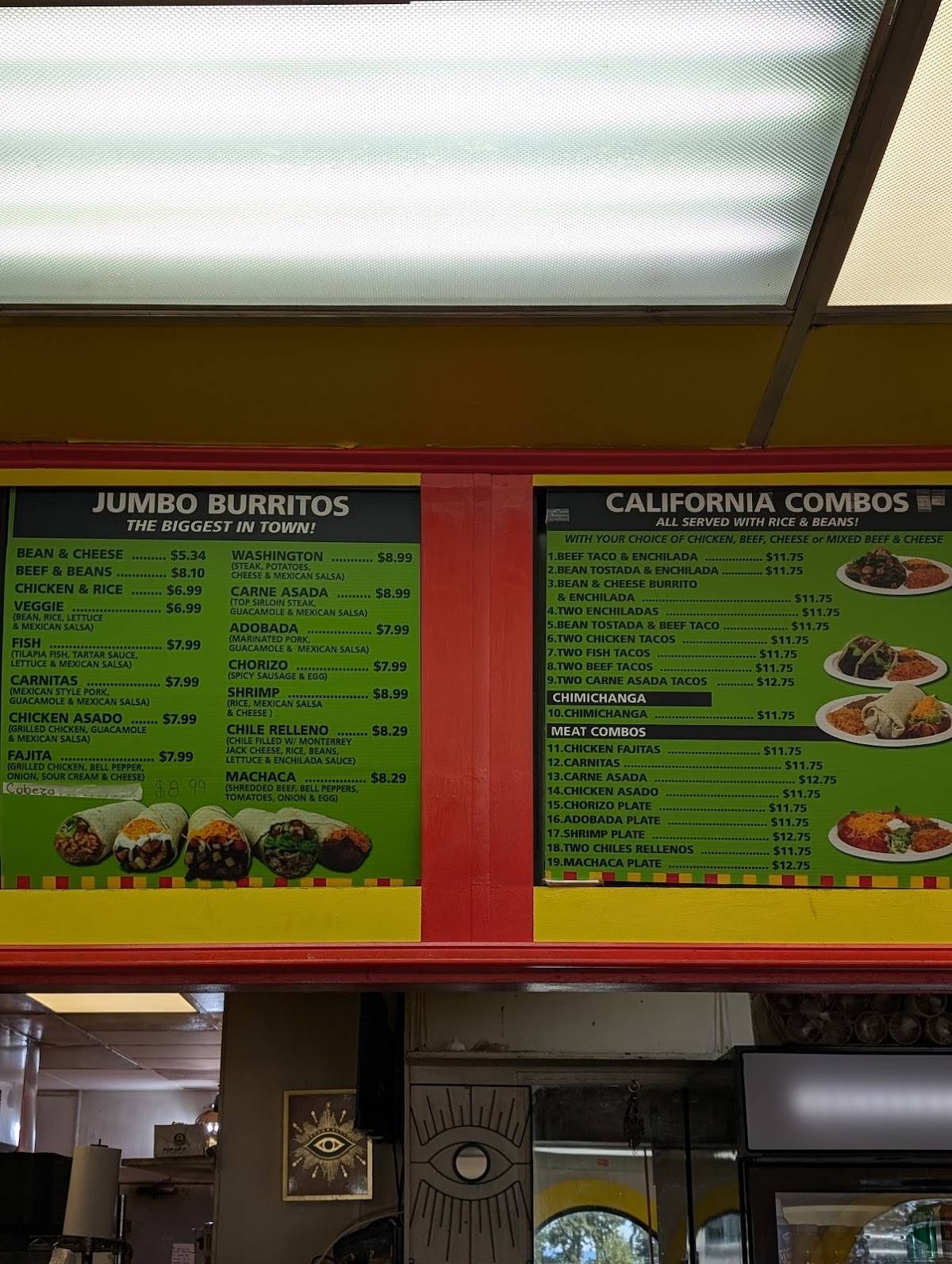 Menu at California Burrito restaurant, Des Moines