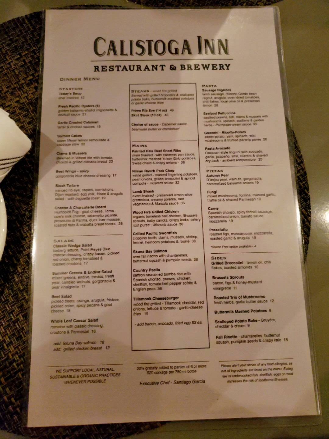 Menu at Calistoga Inn Restaurant & Brewery Calistoga, CA, Calistoga