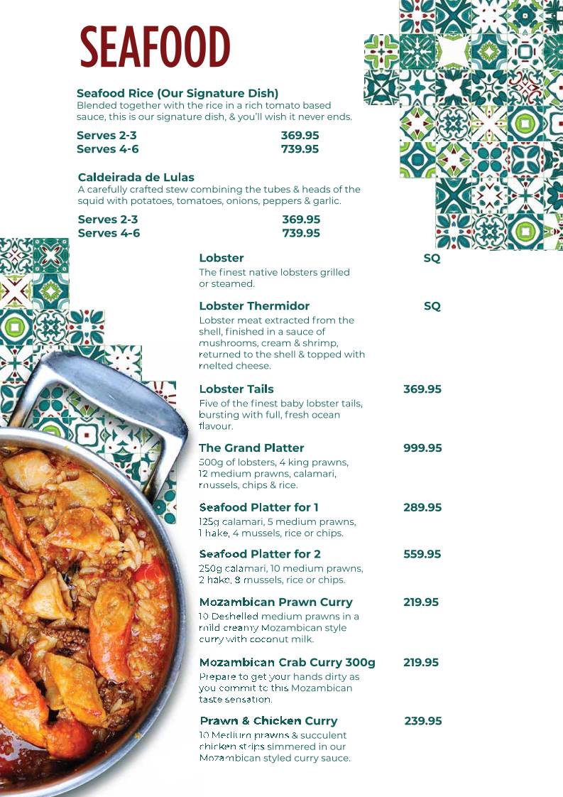 Menu at Calisto's Portuguese Restaurant Rosebank, Johannesburg