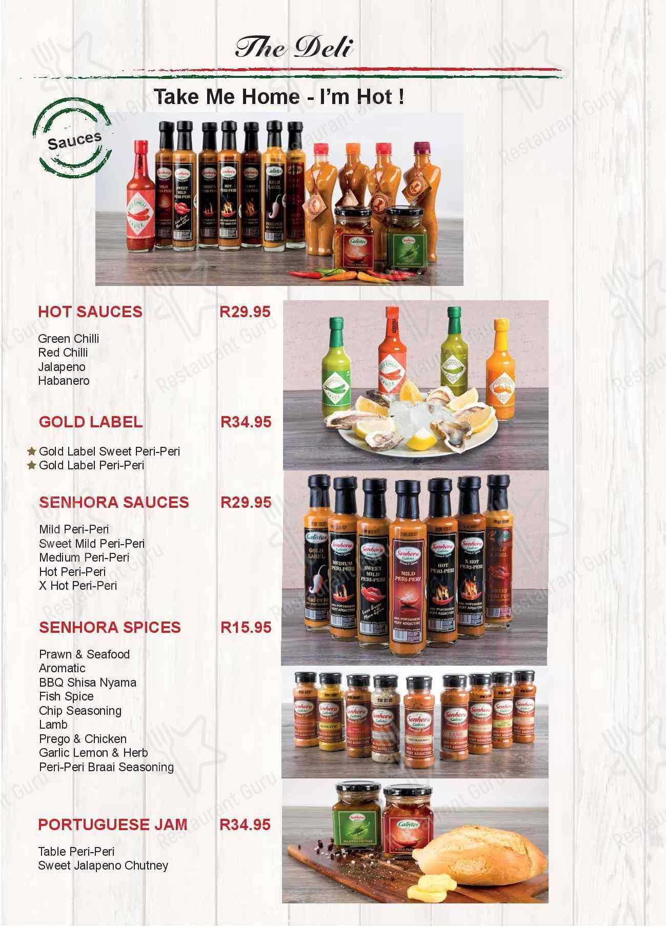 Menu at Calistos restaurant, Sun City