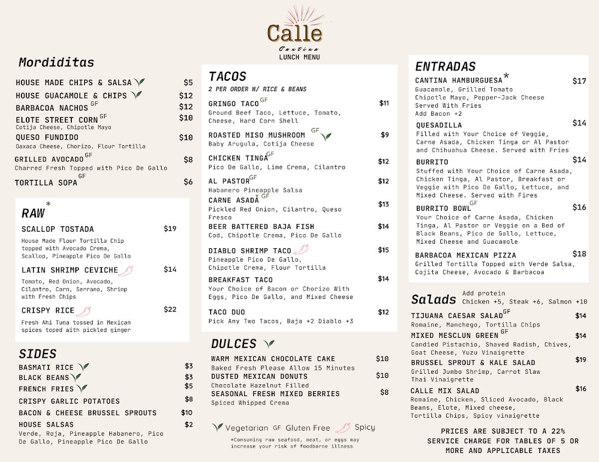 Menu at Calle Cantina restaurant, Hinsdale