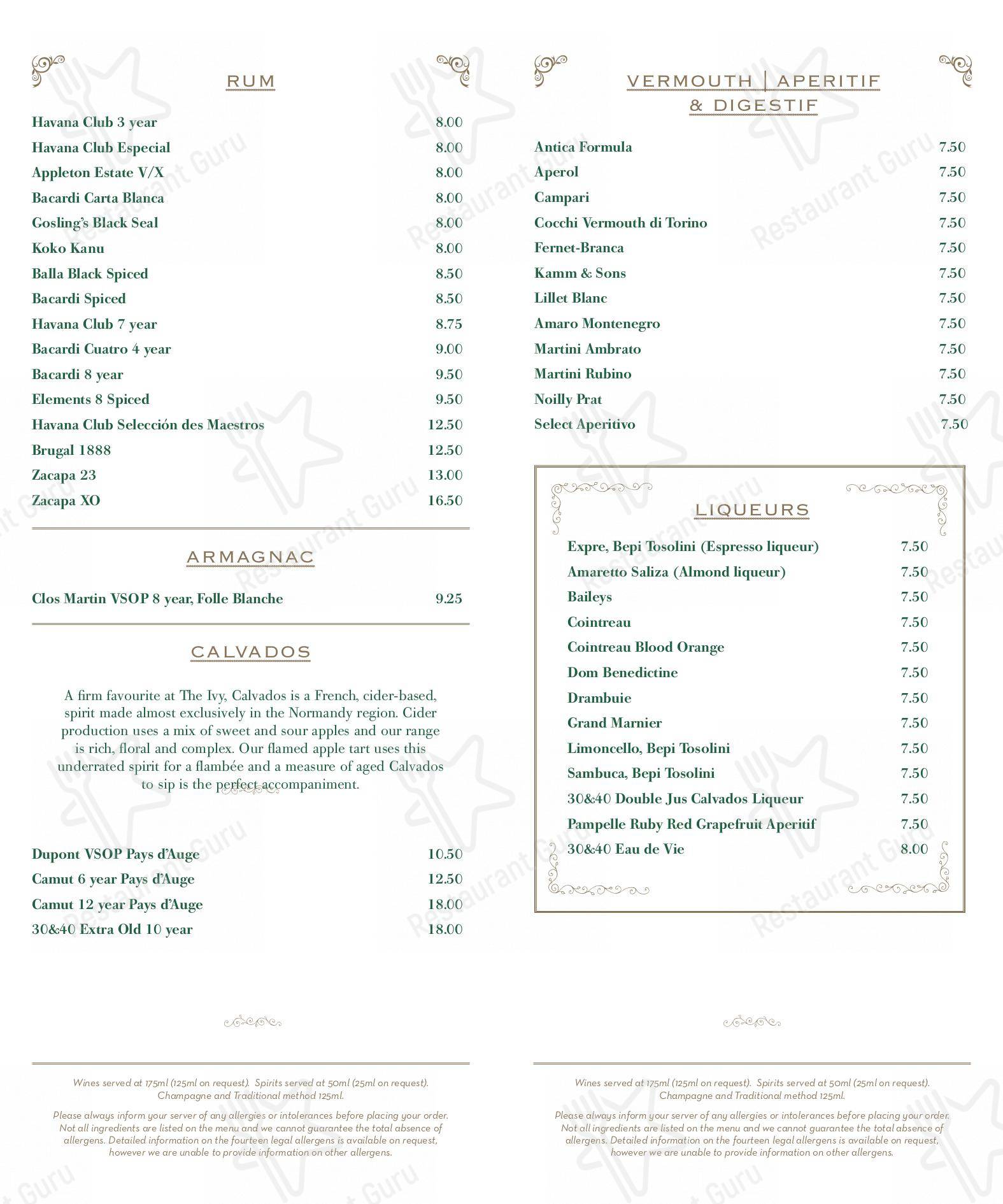 Menu at The Ivy Cambridge Brasserie restaurant, Cambridge