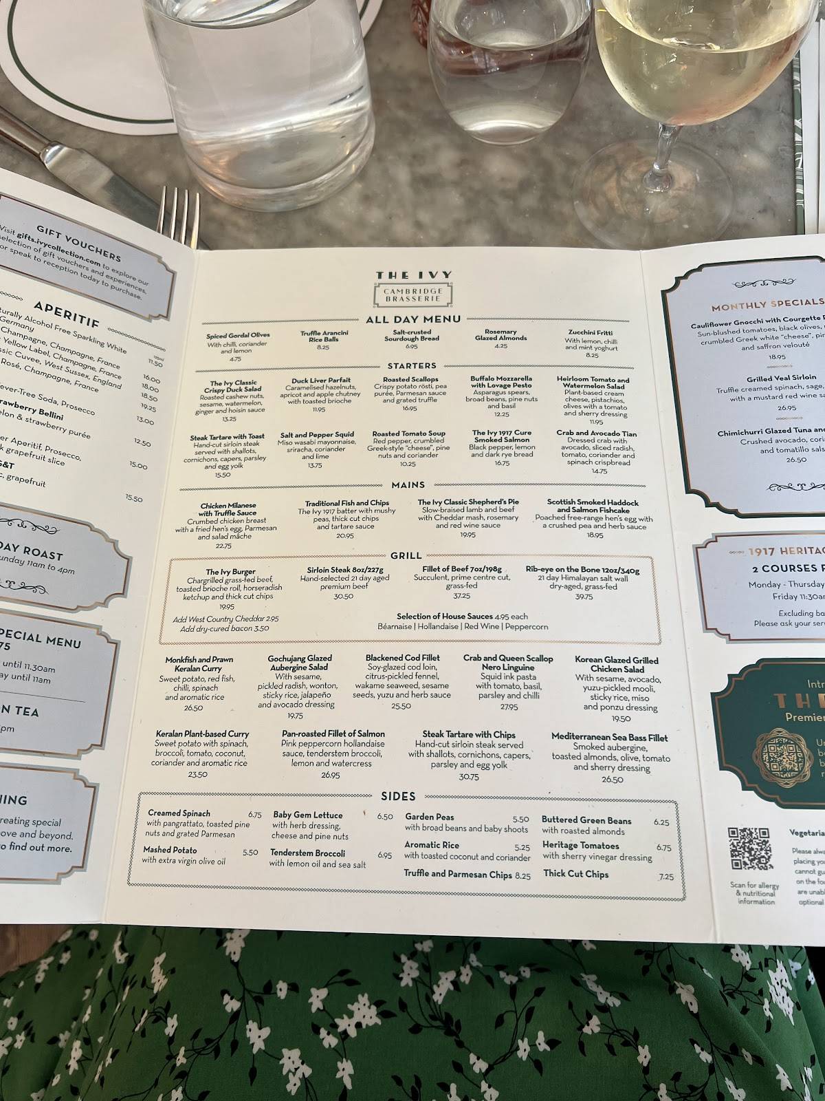 Menu at The Ivy Cambridge Brasserie restaurant, Cambridge