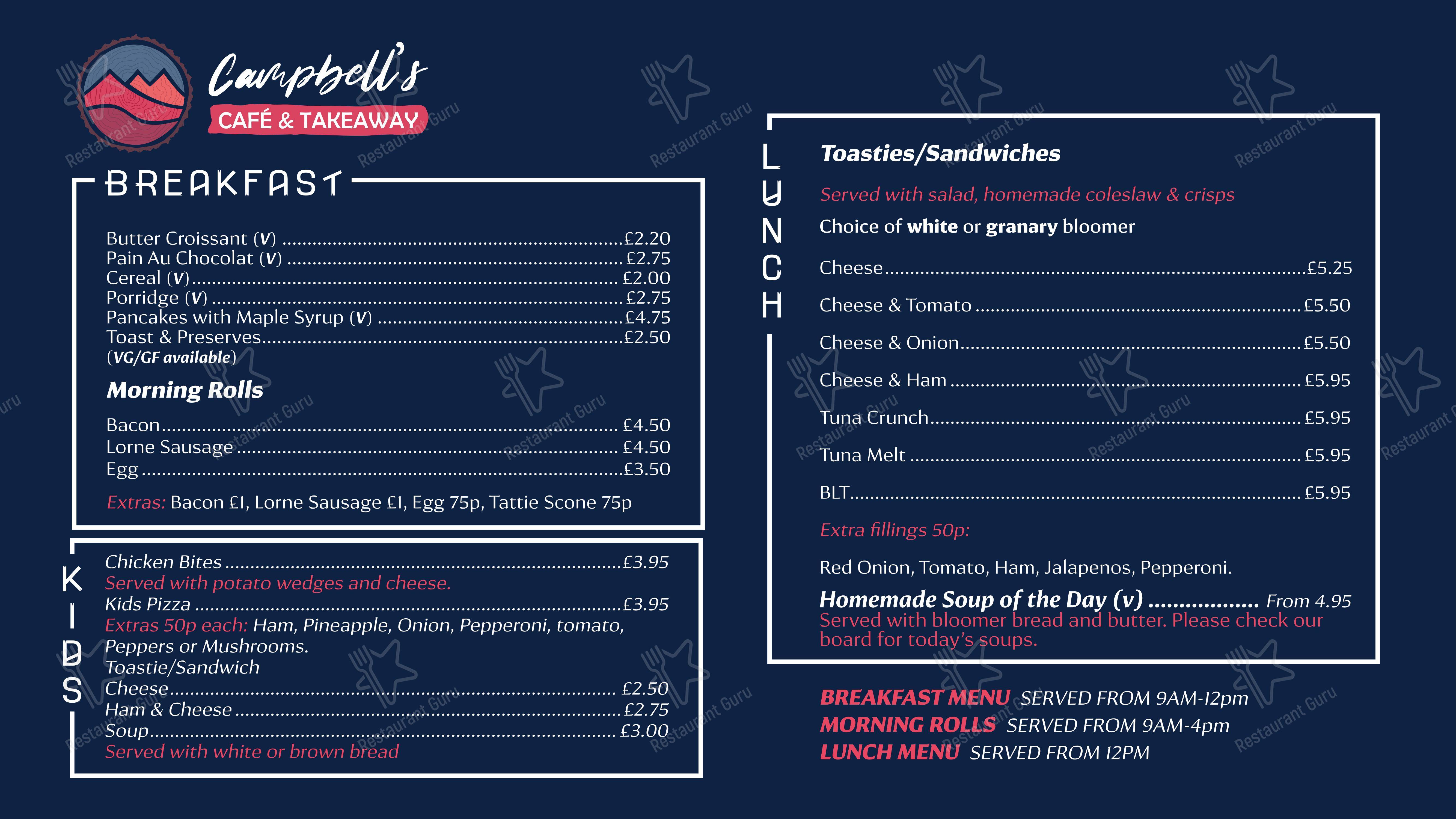Menu at Campbell's Café & Takeaway cafe, Fort William