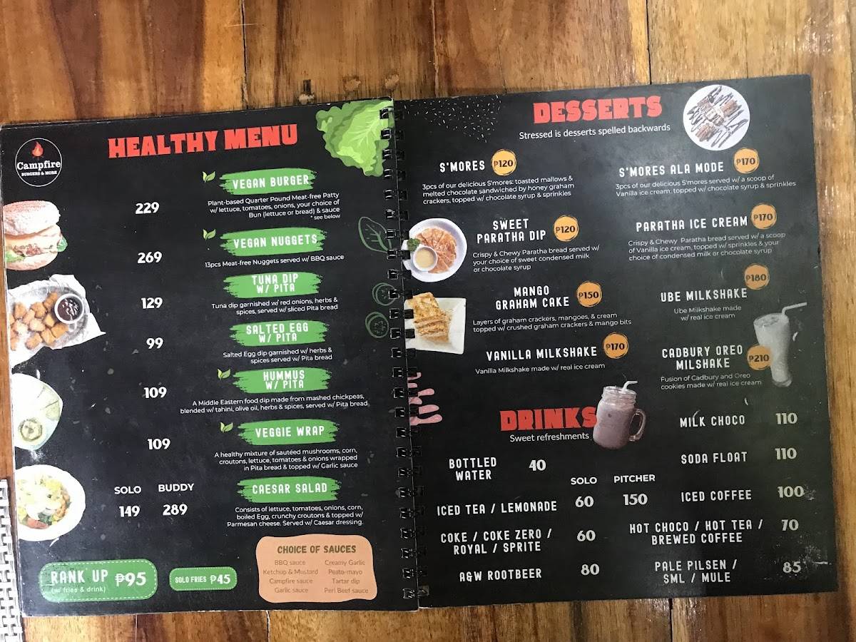 Menu at Campfire Burgers & More - Sct Limbaga restaurant, Quezon City