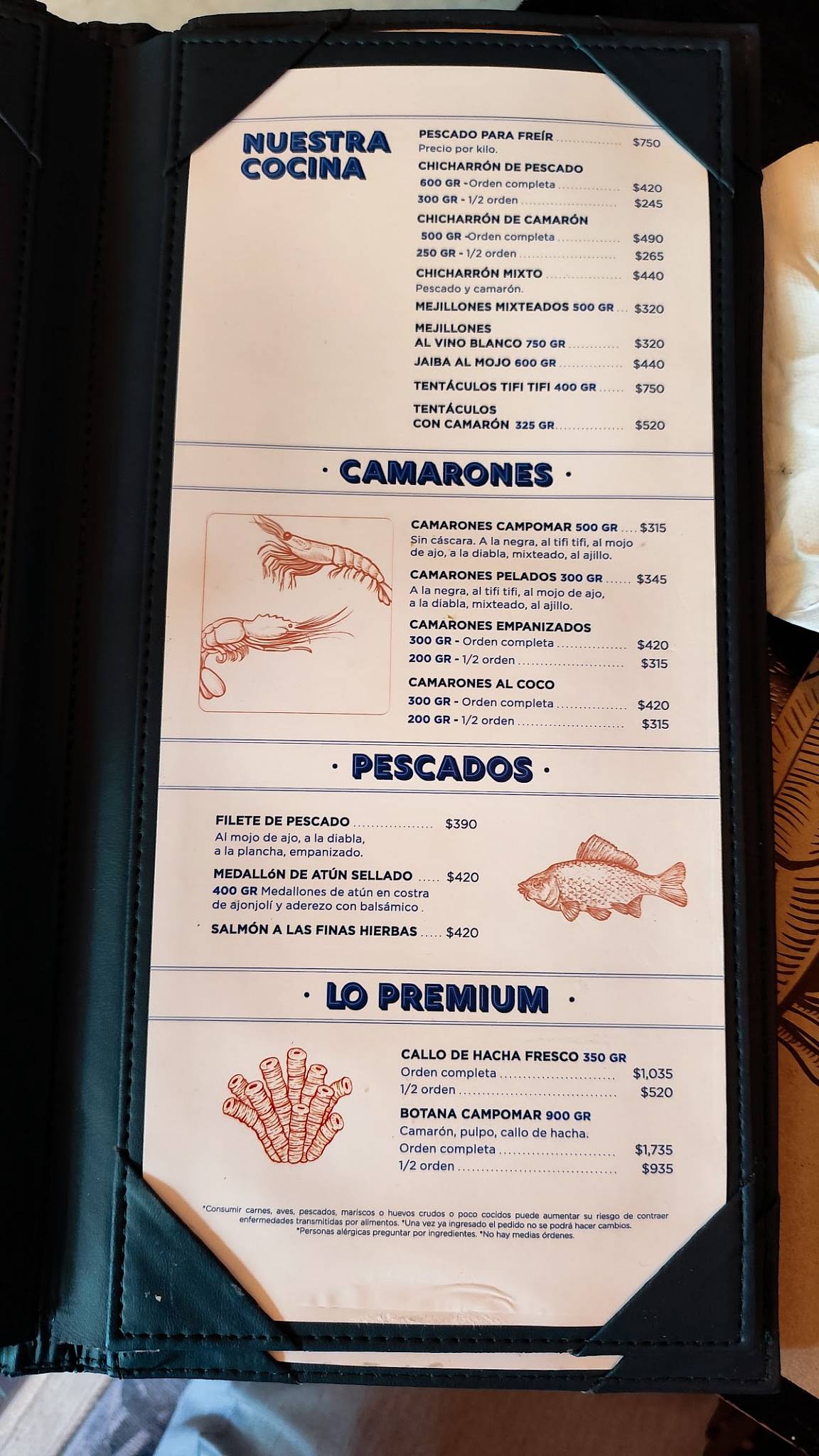 Carta del restaurante Campomar La Perla, Zapopan