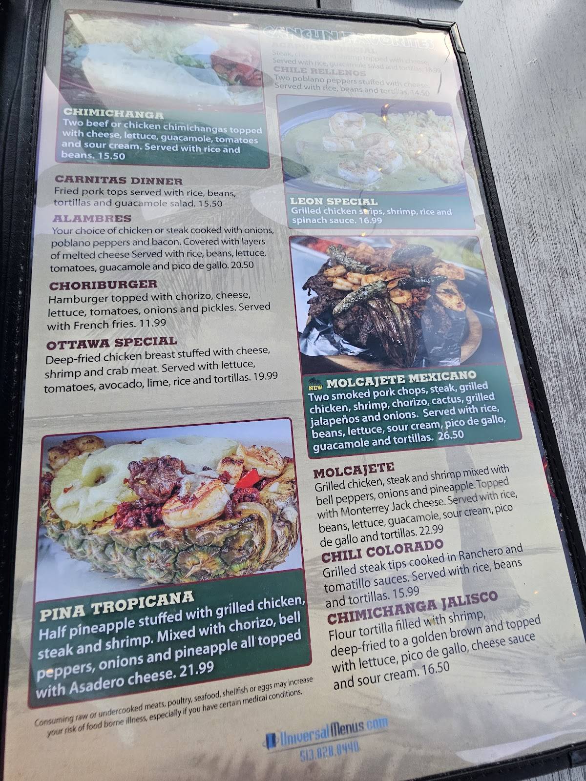 Menu at Cancun Mexican Restaurant Ottawa, Ottawa