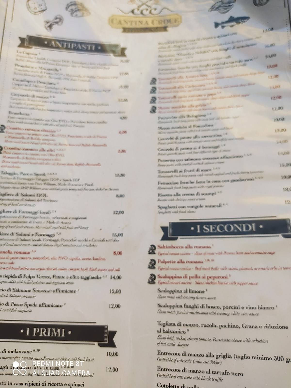 Speisekarte von Cantina Croce pizza, ROM