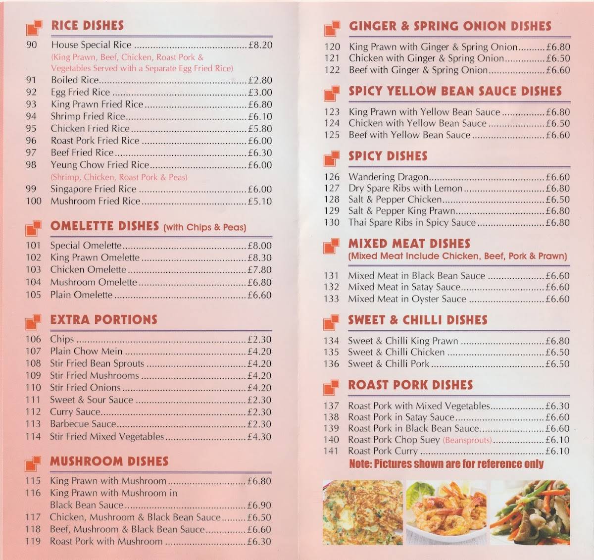 Menu at Canton Express fast food, Nottingham