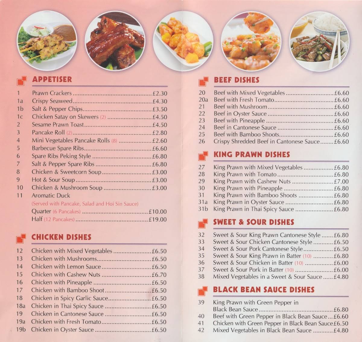 Menu at Canton Express fast food, Nottingham