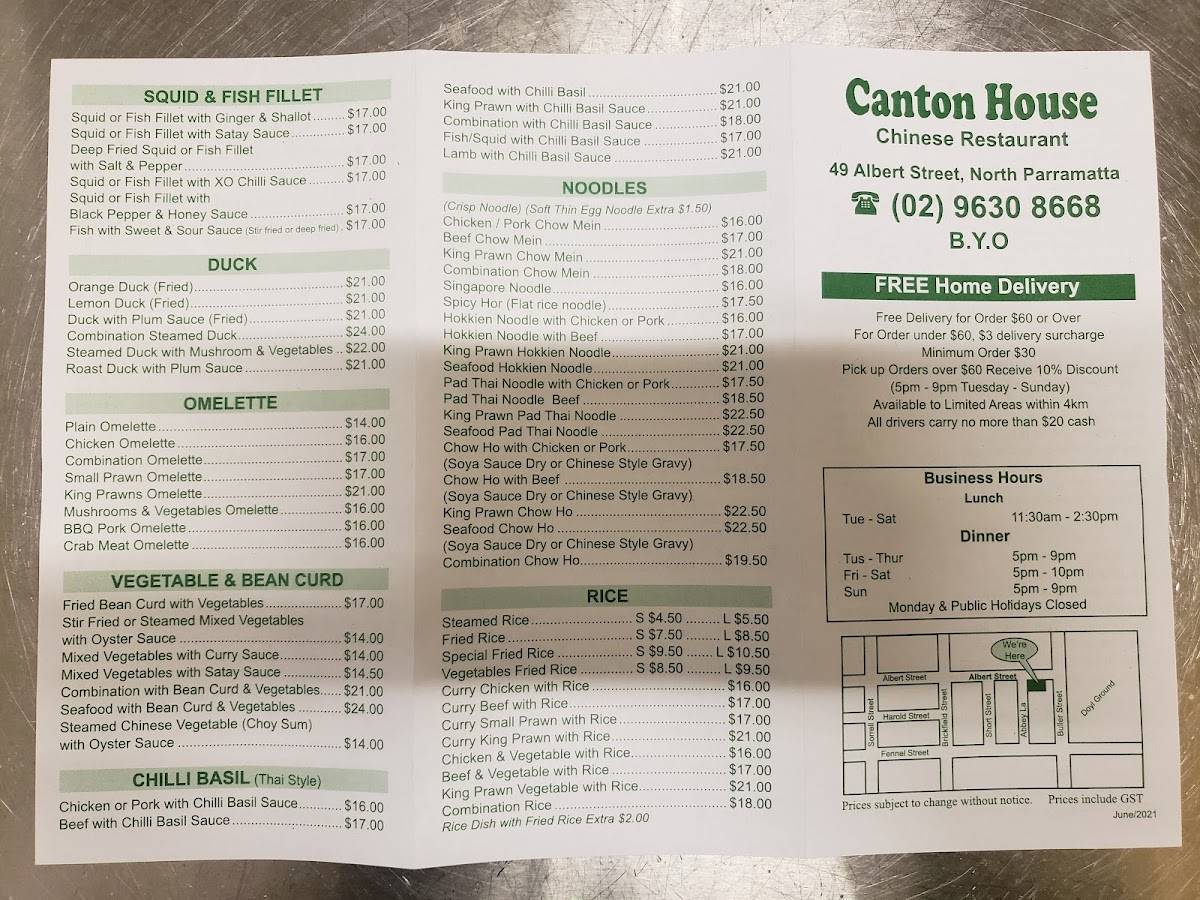 Menu at Canton House restaurant, North Parramatta
