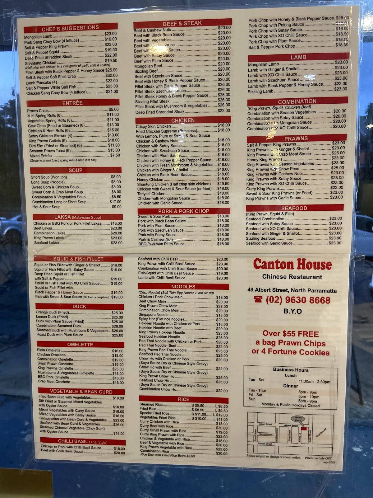 Menu at Canton House restaurant, North Parramatta