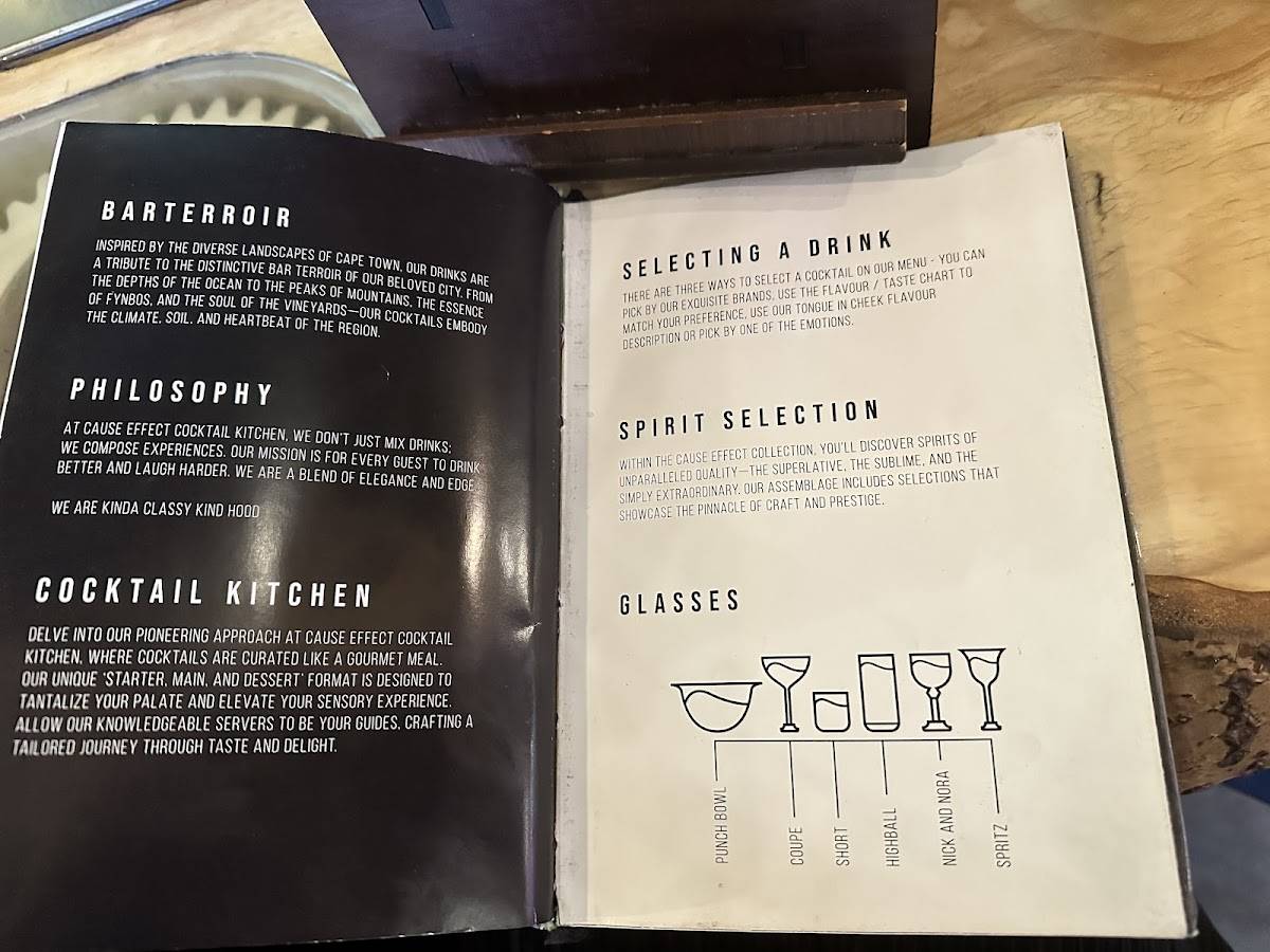 Carta del pub y bar Cause Effect Cocktail Kitchen, Ciudad del Cabo, The ...