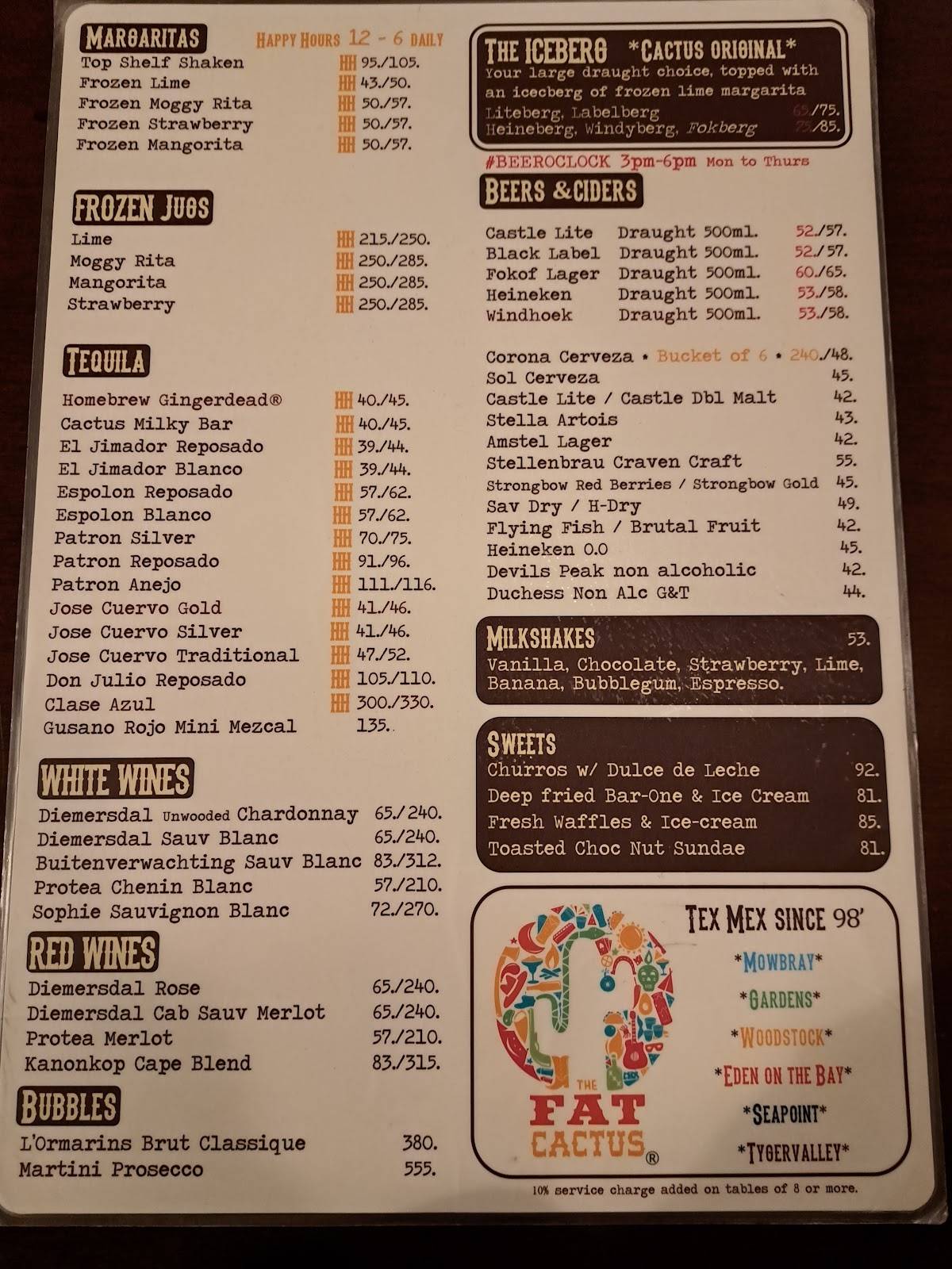 Menu at Fat Cactus Tygervalley restaurant, Cape Town