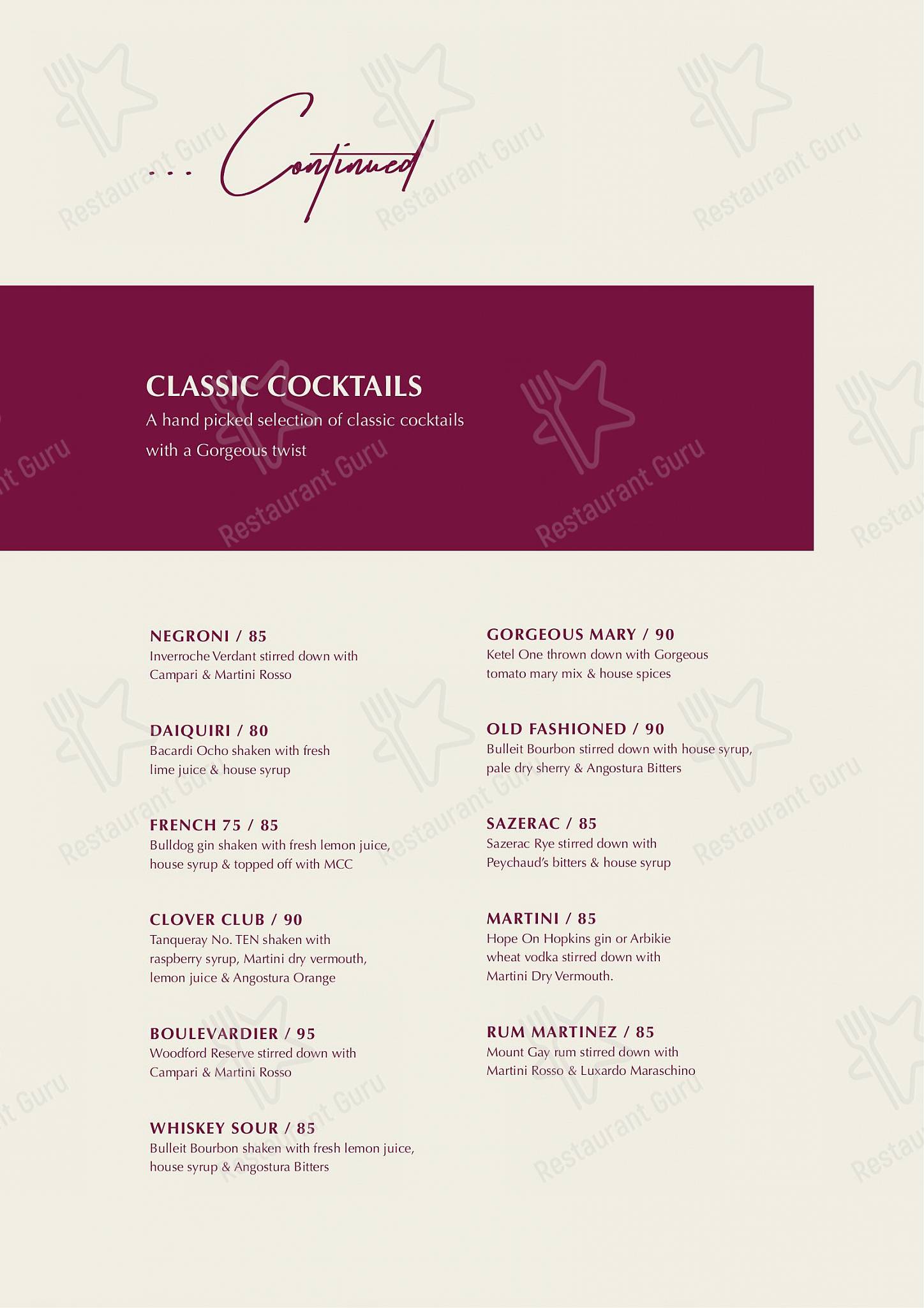 Menu at Gigi Rooftop Restaurant & Bar, Cape Town