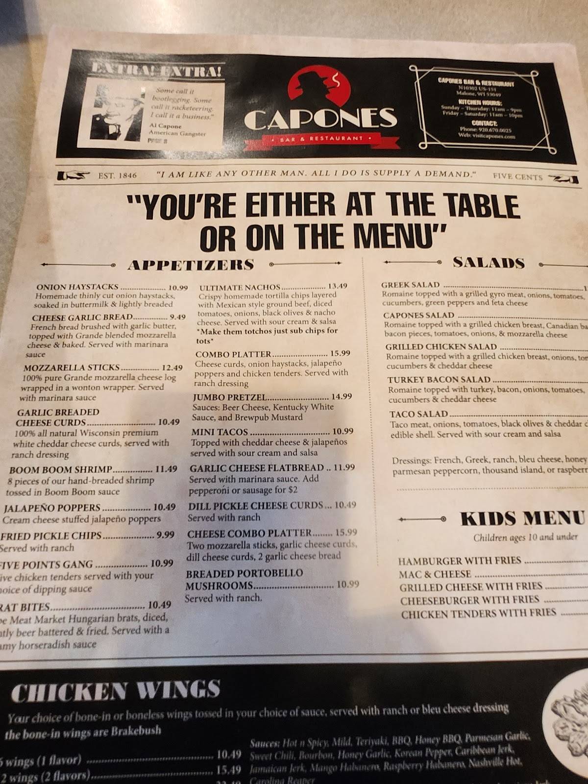 Menu at Capones pub & bar, Pipe