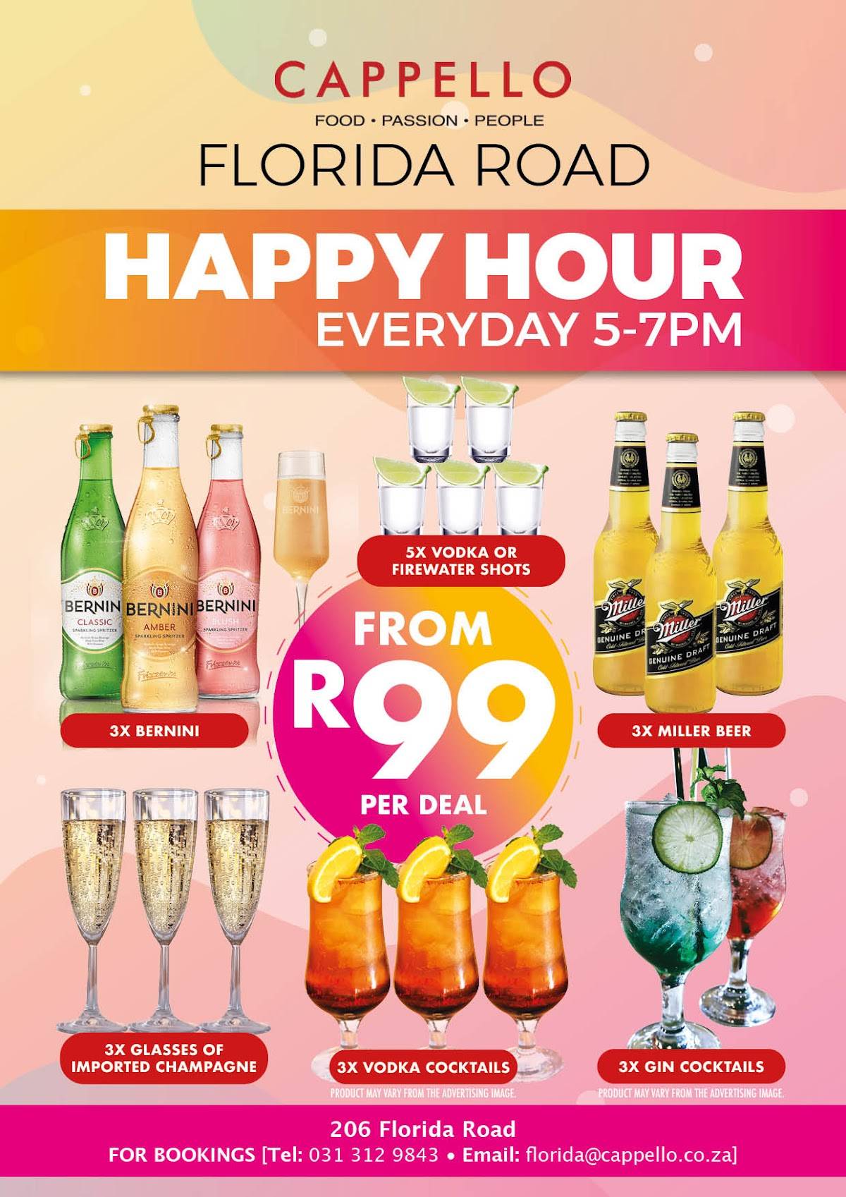 Menu at Cappello Florida Road restaurant, Durban, 206 Florida Rd