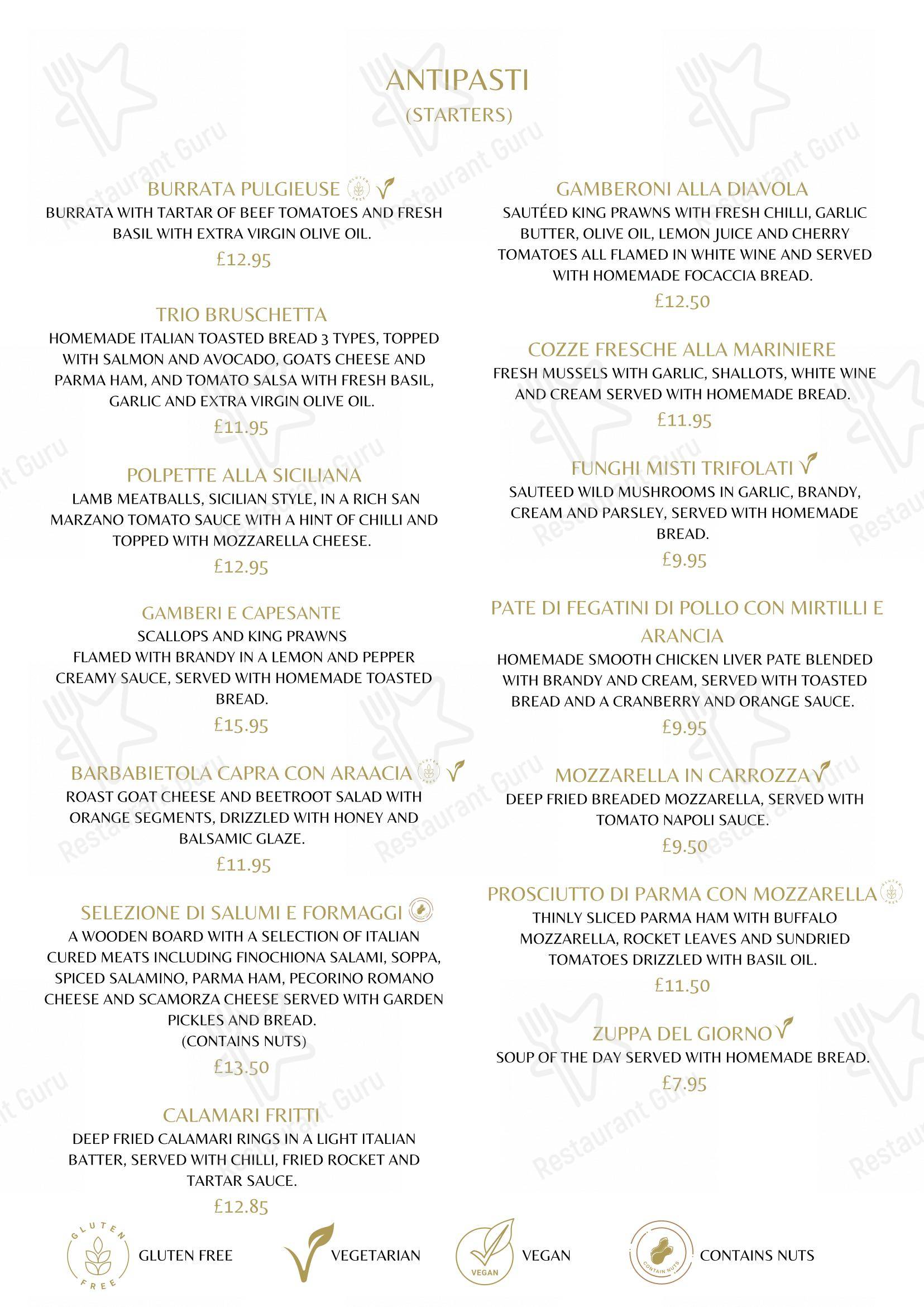 Menu at Capri @ The Vine restaurant, Wakefield