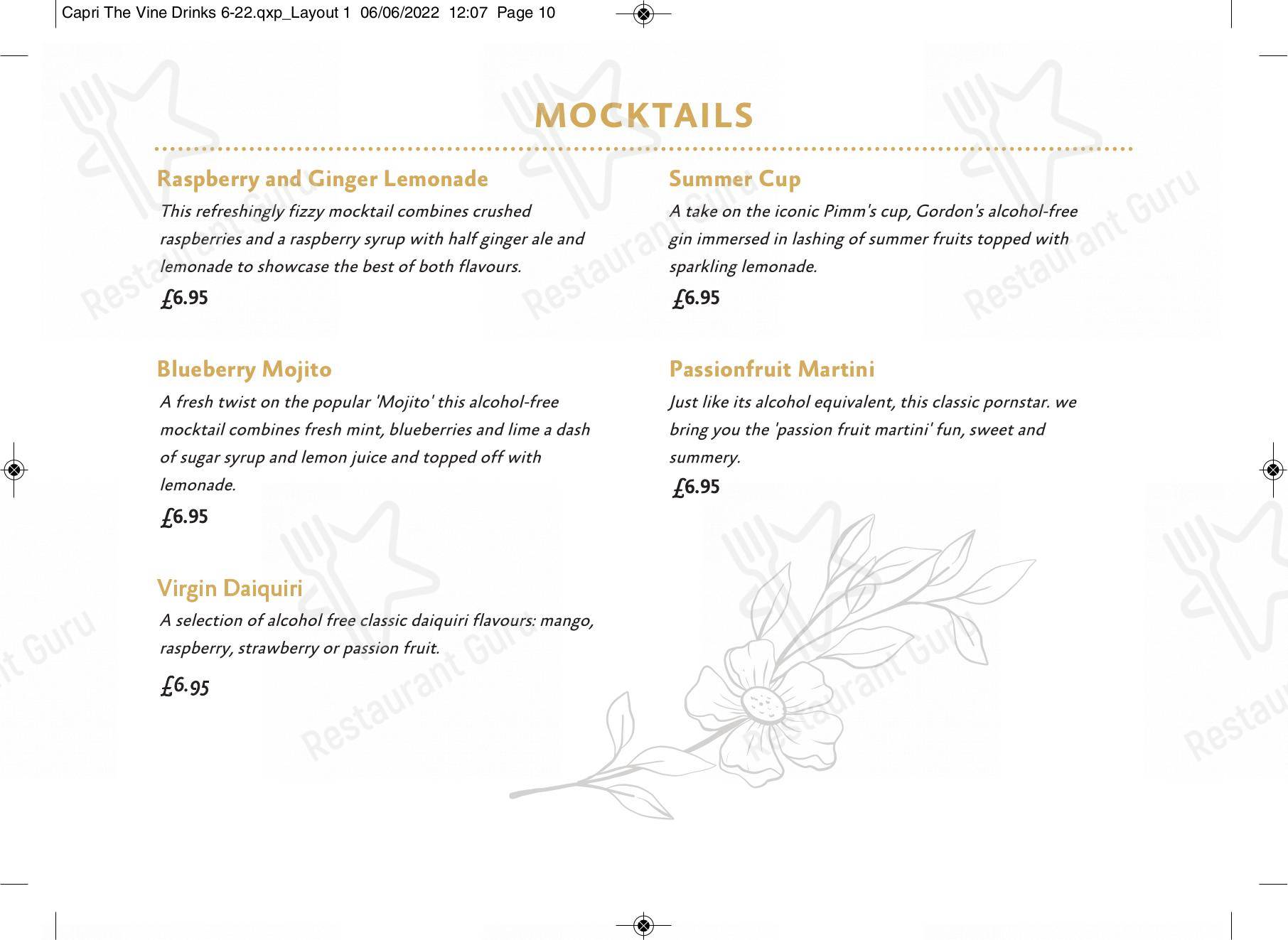 Menu at Capri @ The Vine restaurant, Wakefield