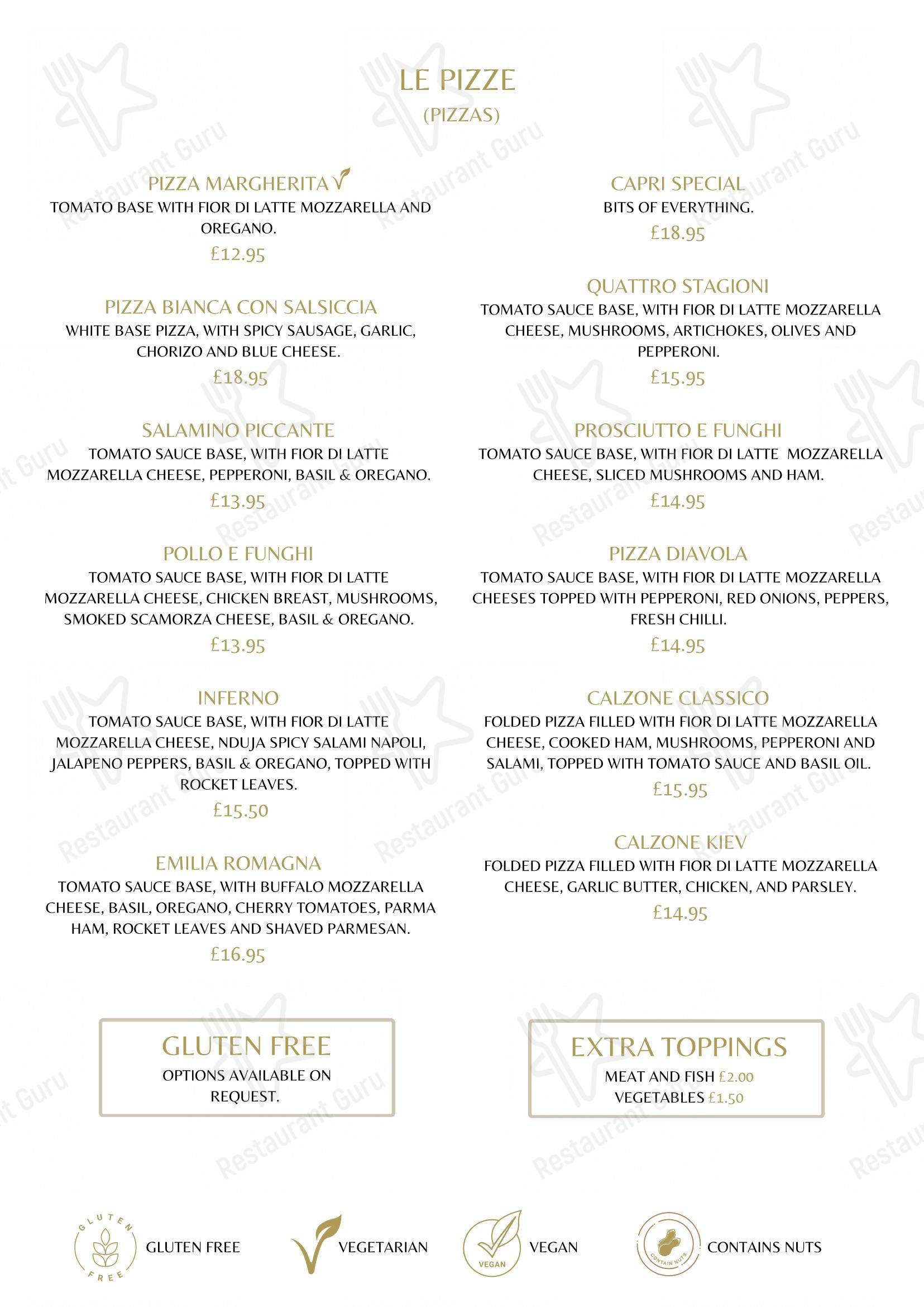 Menu at Capri @ The Vine restaurant, Wakefield