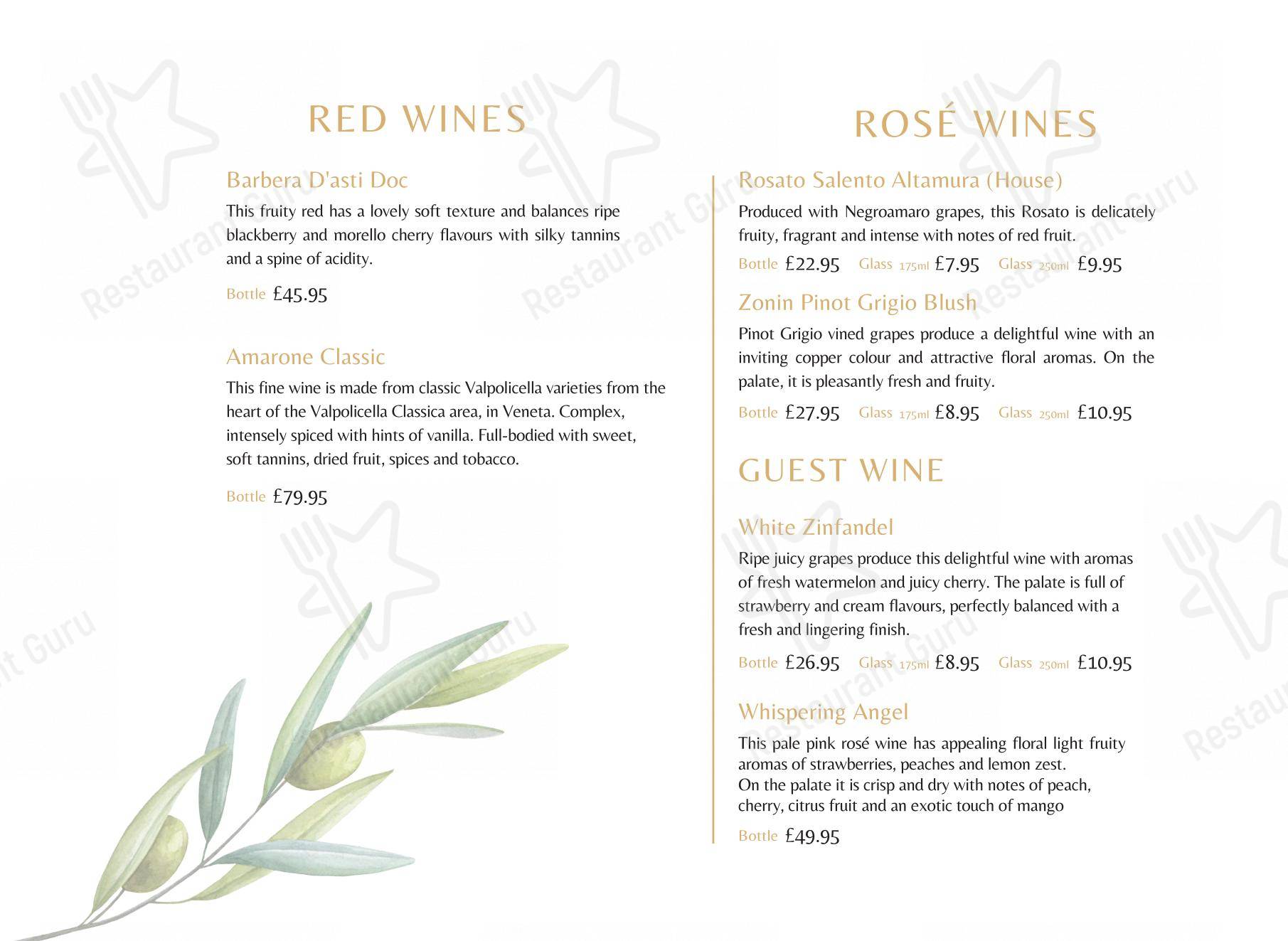 Menu at Capri @ The Vine restaurant, Wakefield
