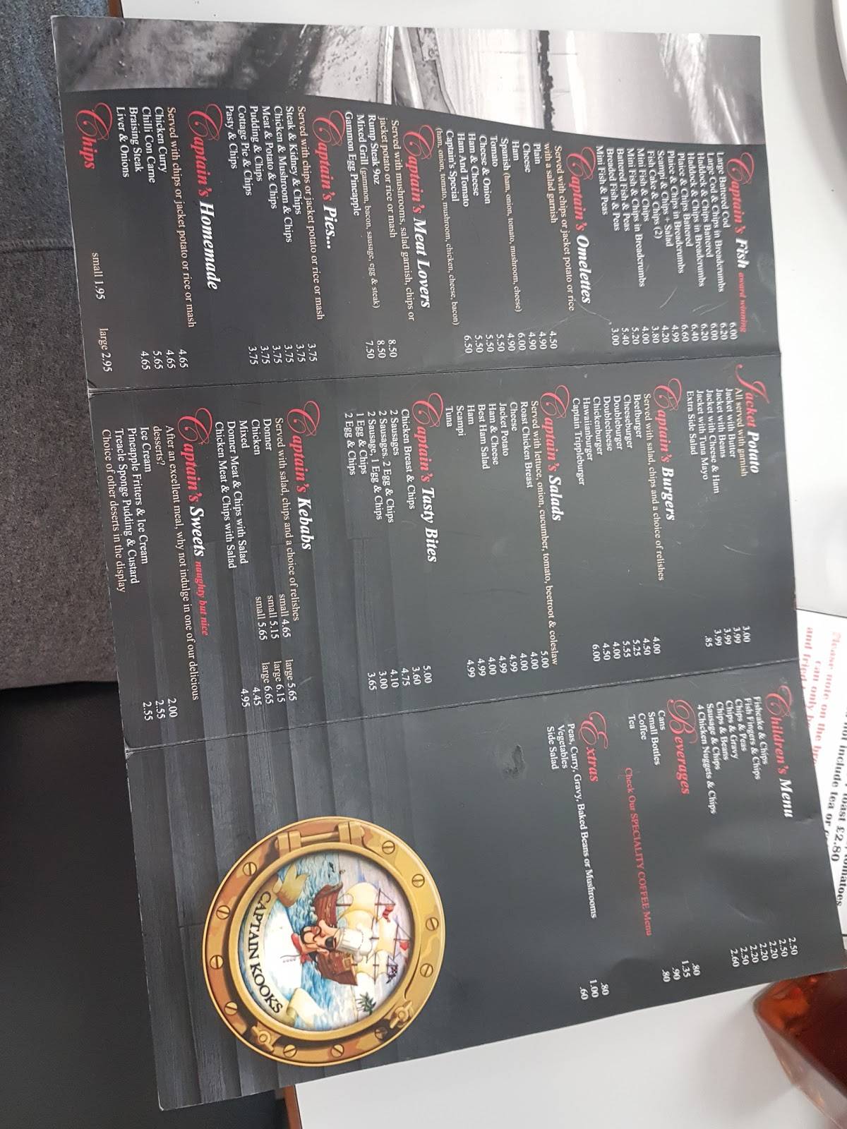 Menu at Captain Kooks cafe, Stoke-on-Trent, Sandbach Rd