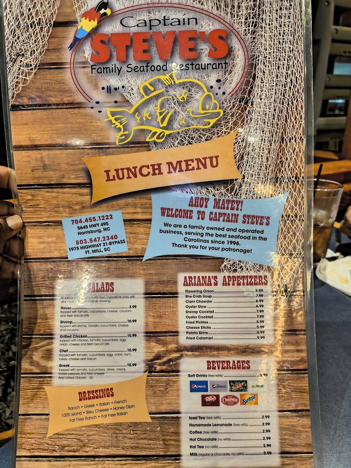 Menu at Captain Steve's Family Seafood Restaurant, Harrisburg, State Hwy 49
