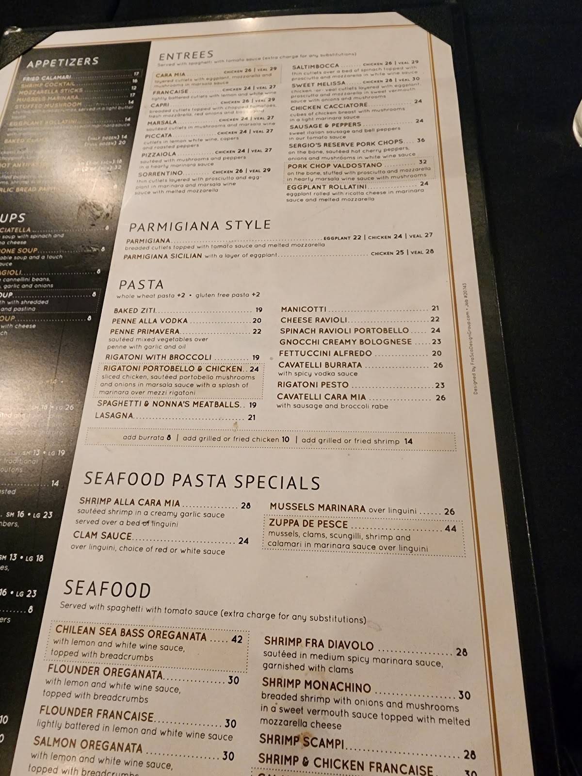 Menu at Cara Mia Restaurant, Floral Park