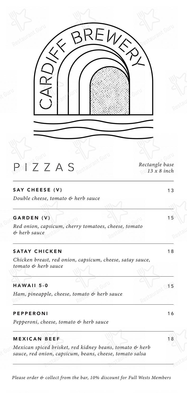 Menu at Cardiff Brewery restaurant, Cardiff