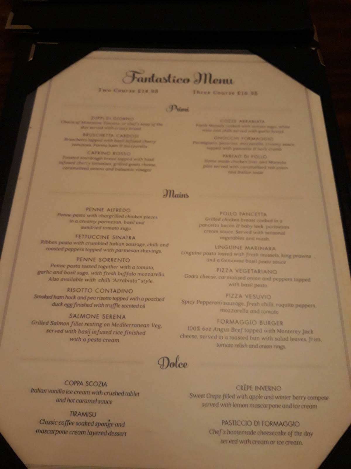 Menu at Cardosi's restaurant, Paisley, 4 Storie St