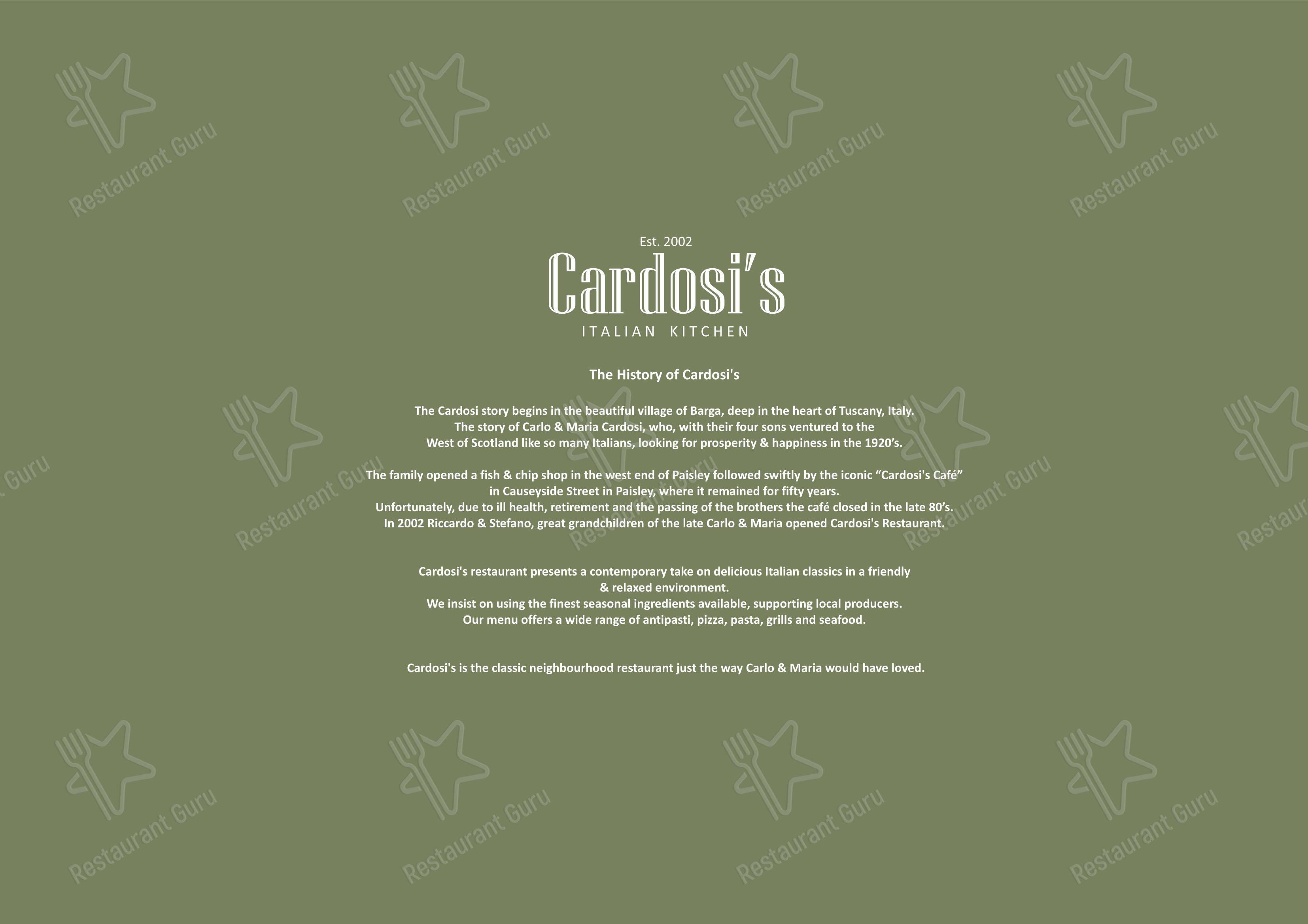 Menu at Cardosi's restaurant, Paisley, 4 Storie St