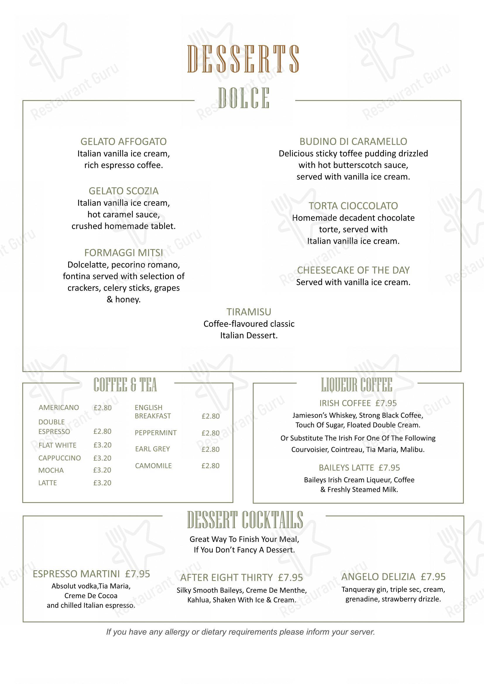 Menu at Cardosi's restaurant, Paisley, 4 Storie St