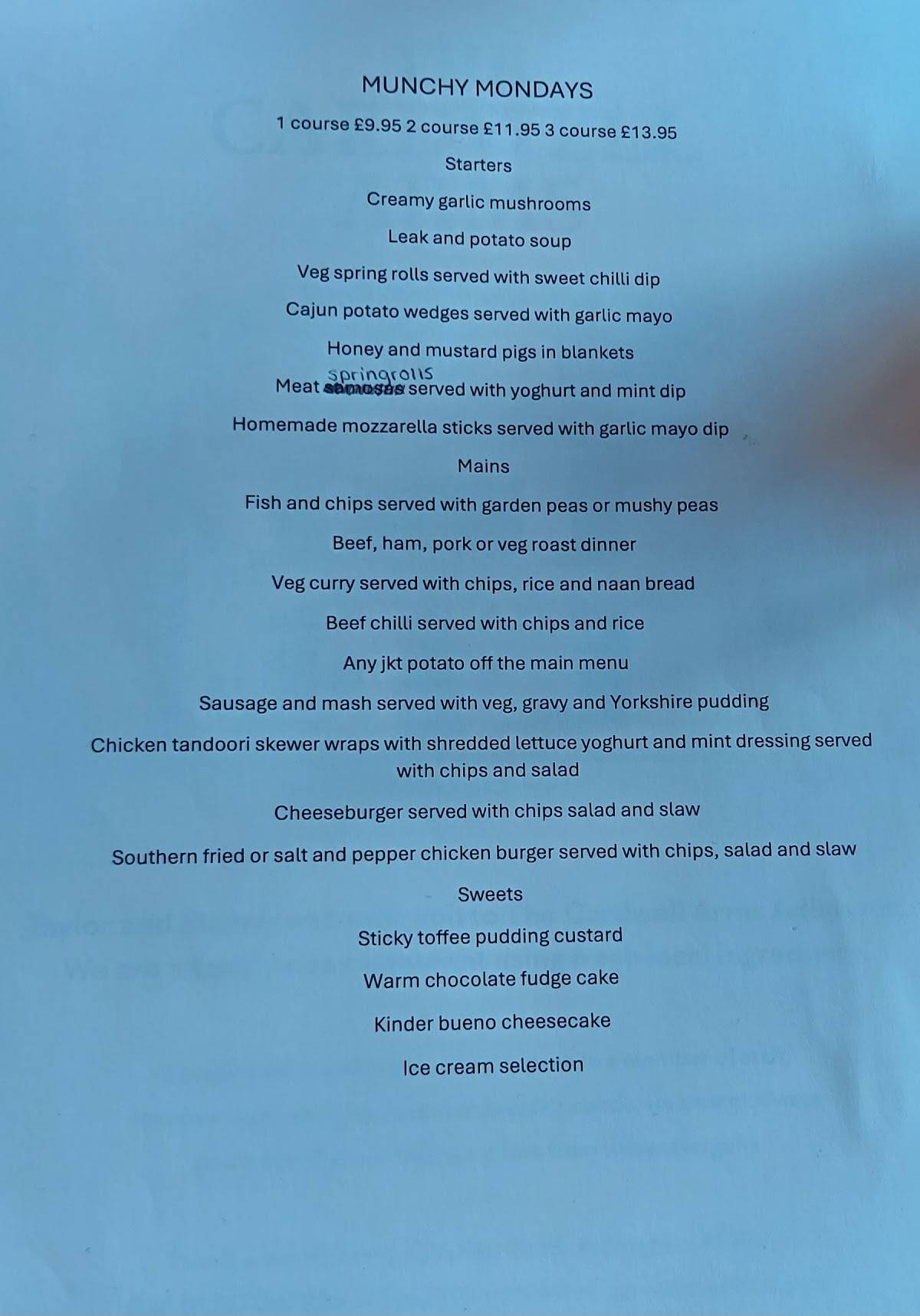 Menu at Cardwell Adlington pub & bar, Chorley