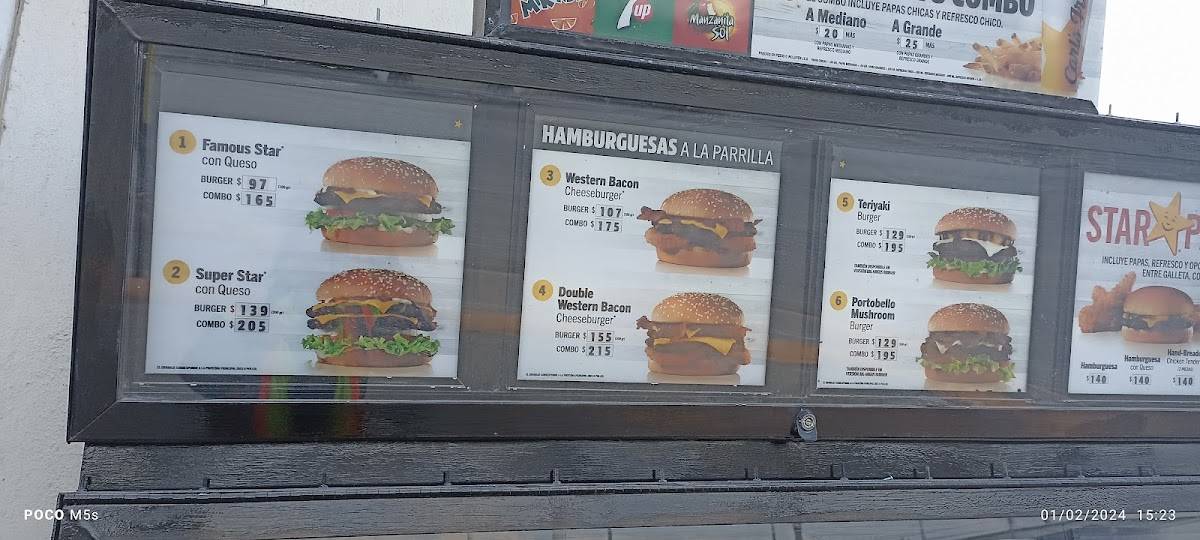 Menu at Carl's Jr. restaurant, Reynosa, Plaza Aeropuerto
