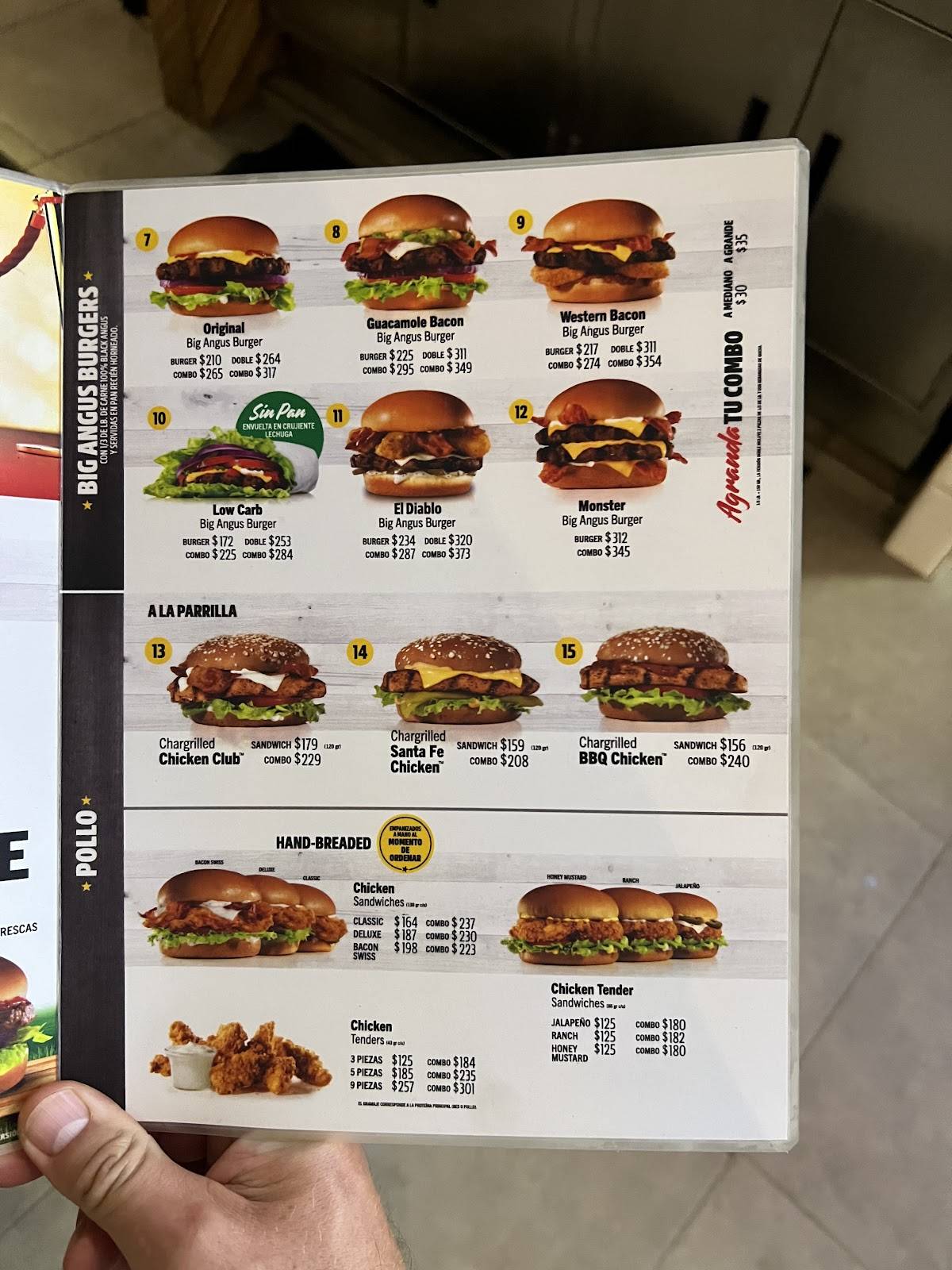 Menu at Carl's Jr Tulum restaurant, Tulum