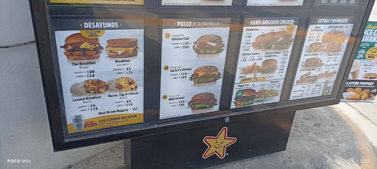 Menu at Carl's Jr. restaurant, Reynosa, Plaza Aeropuerto