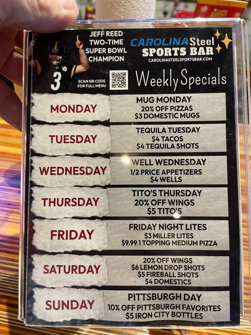 Menu at Carolina Steel Sports Bar, Charlotte