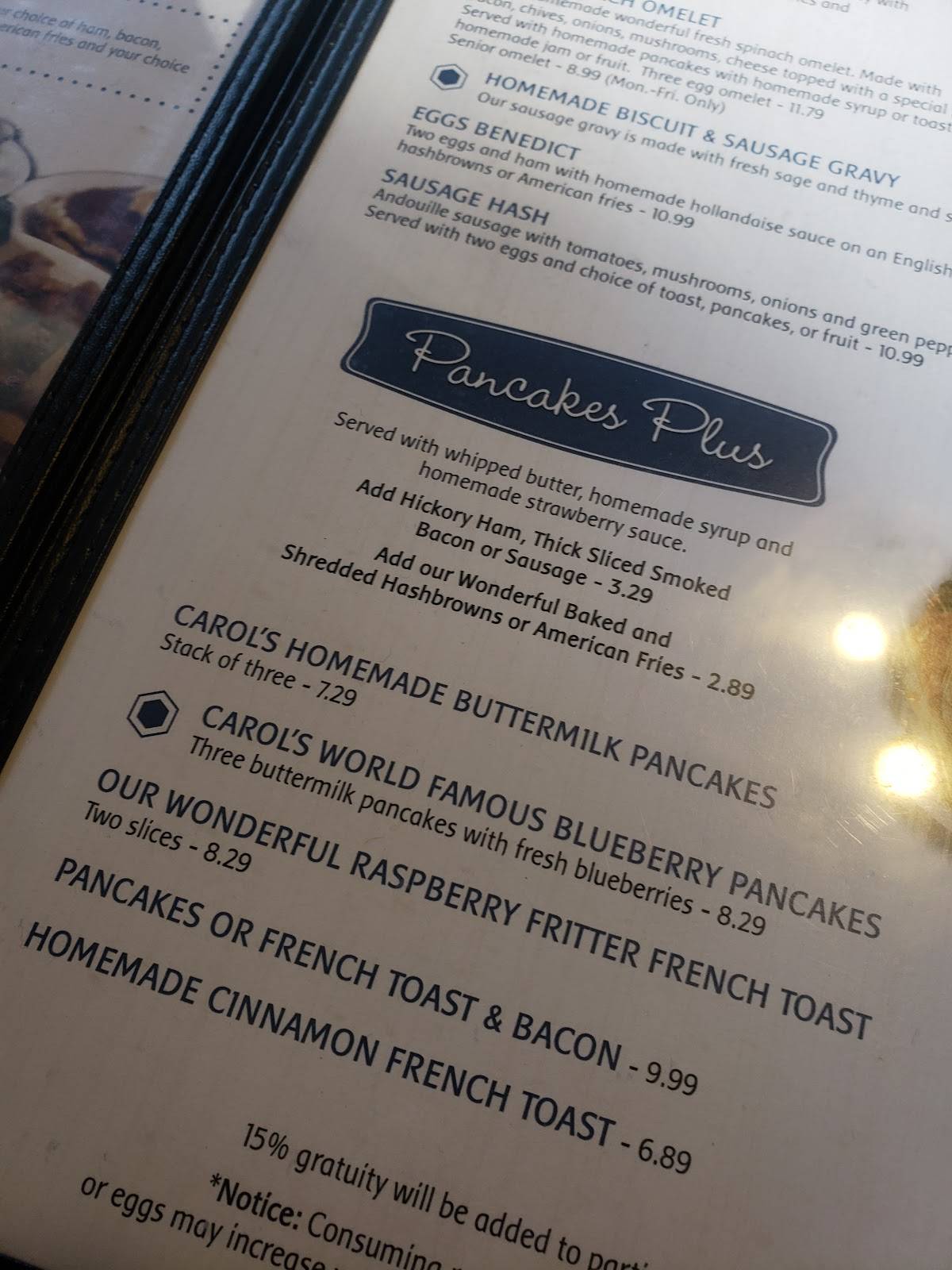 Menu at Carol's restaurant, Blaine, Aberdeen St NE