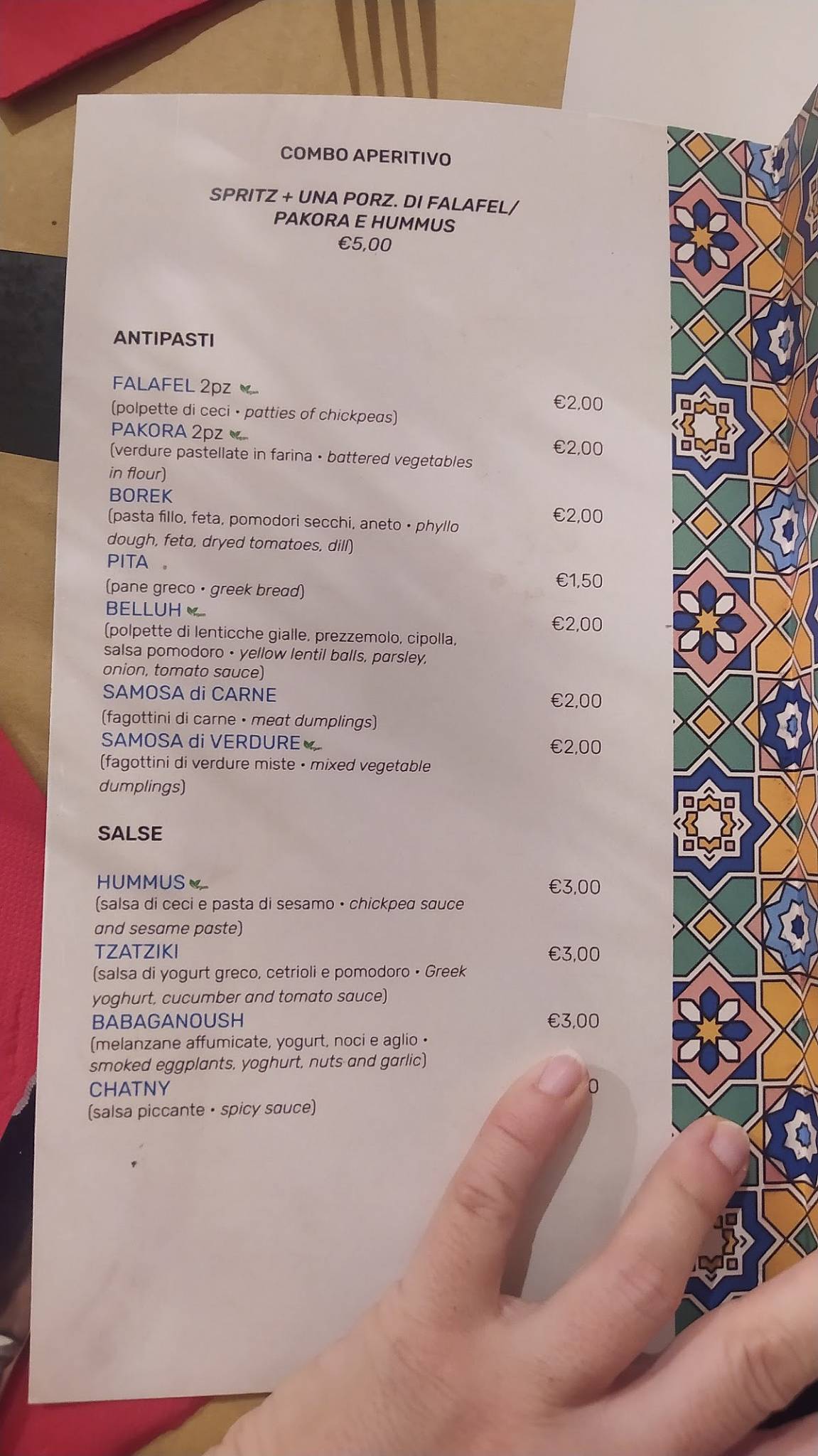 Menu at Carovansara Ristorante Bar, Venice