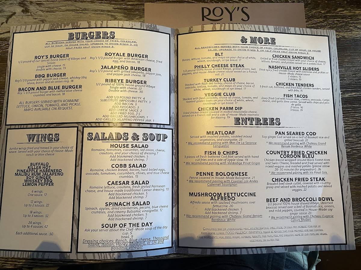 Menu at Roy's Bar and Grill, Carson City