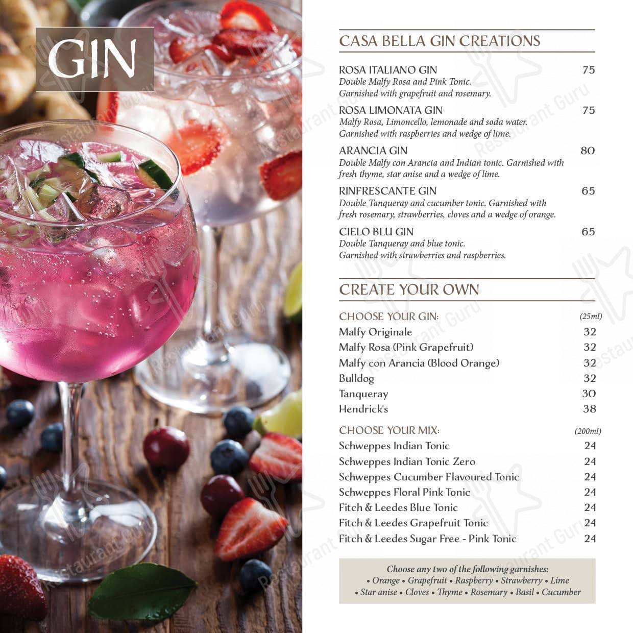 Menu at Casa Bella Mall of Africa restaurant, Midrand, Shop 2059