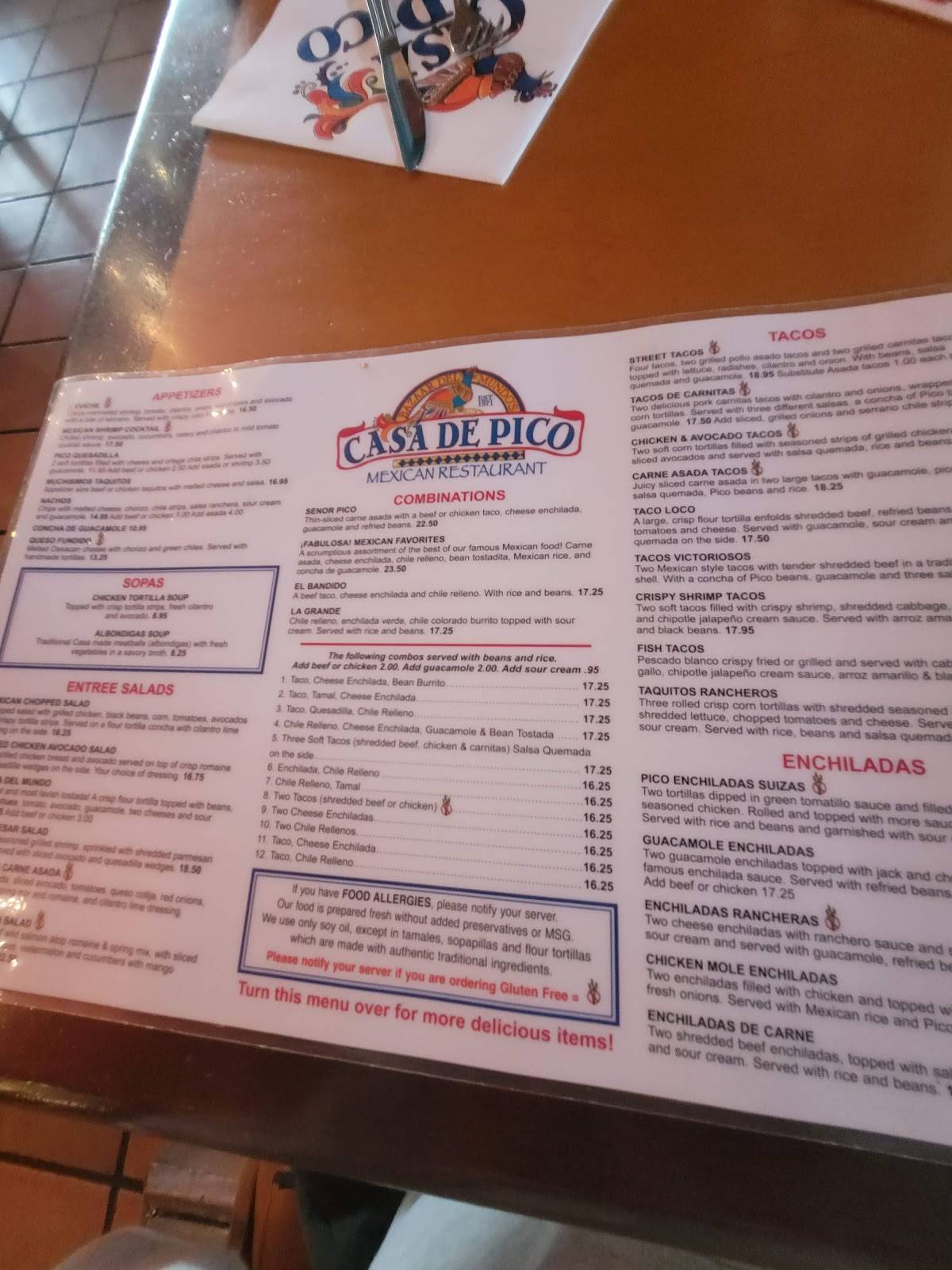 Menu at Casa De Pico pub & bar, La Mesa, Grossmont Center Dr