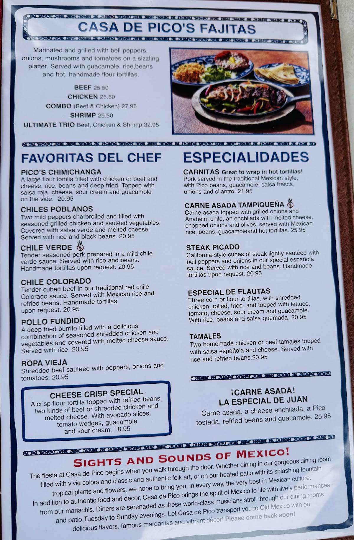 Menu at Casa De Pico pub & bar, La Mesa, Grossmont Center Dr