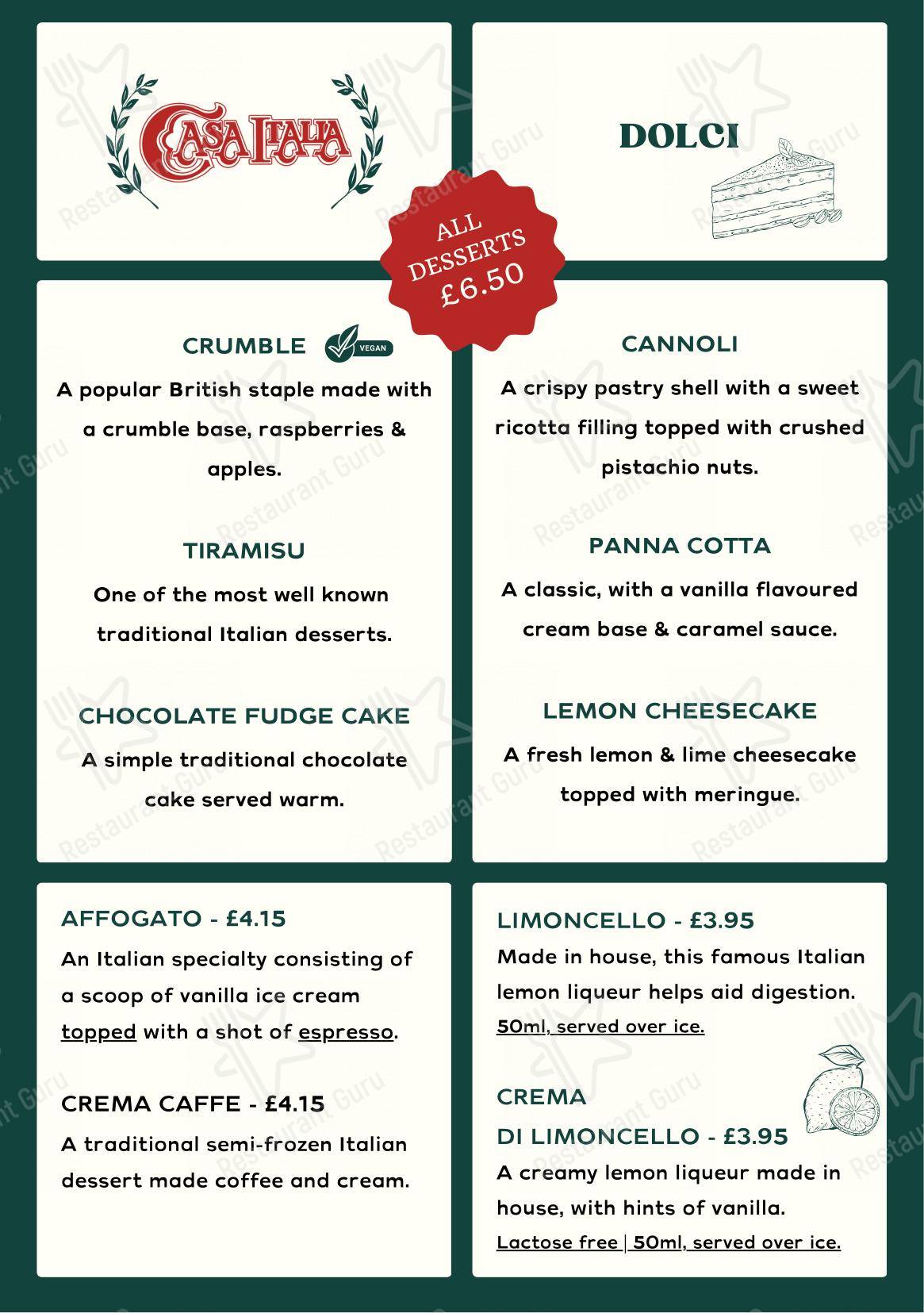 Menu at Casa Italia pizzeria, Liverpool