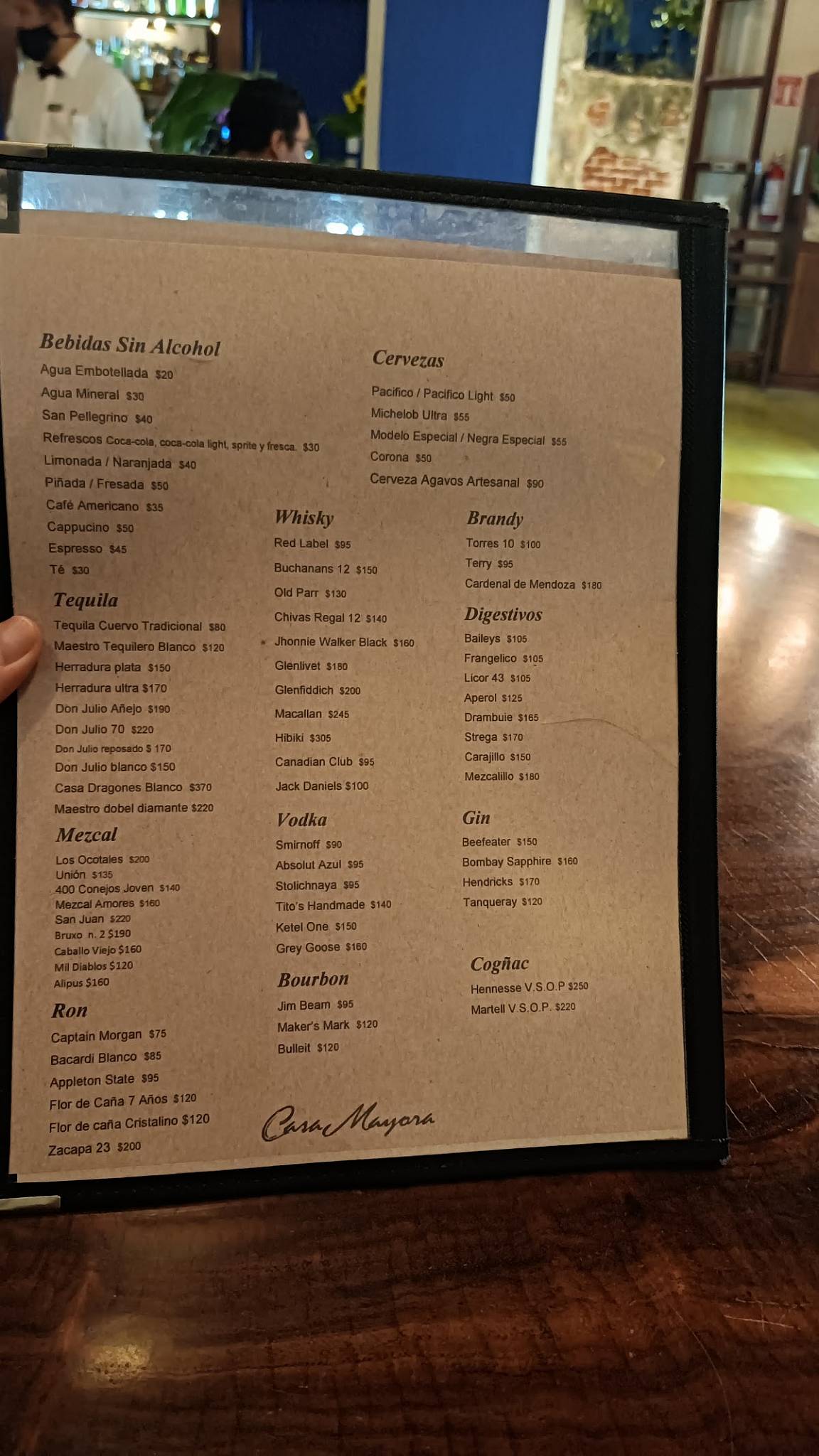 Carta del restaurante Casa Mayora Mazatlán, Mazatlán