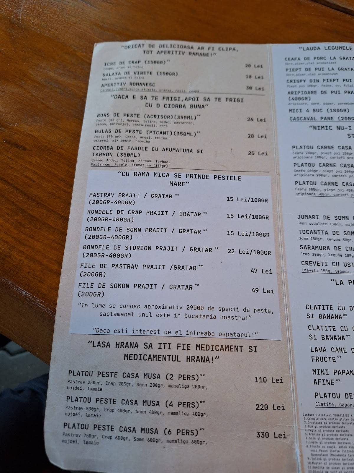 Carta de Casa Musa Restaurant, Glimboca