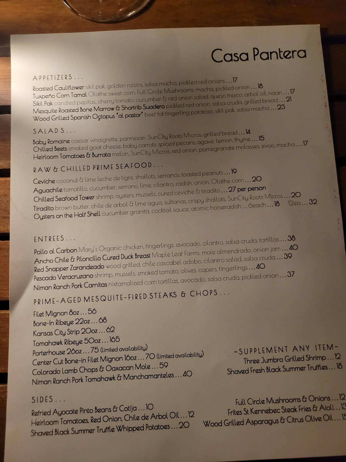 Menu at Casa Pantera pub & bar, El Paso