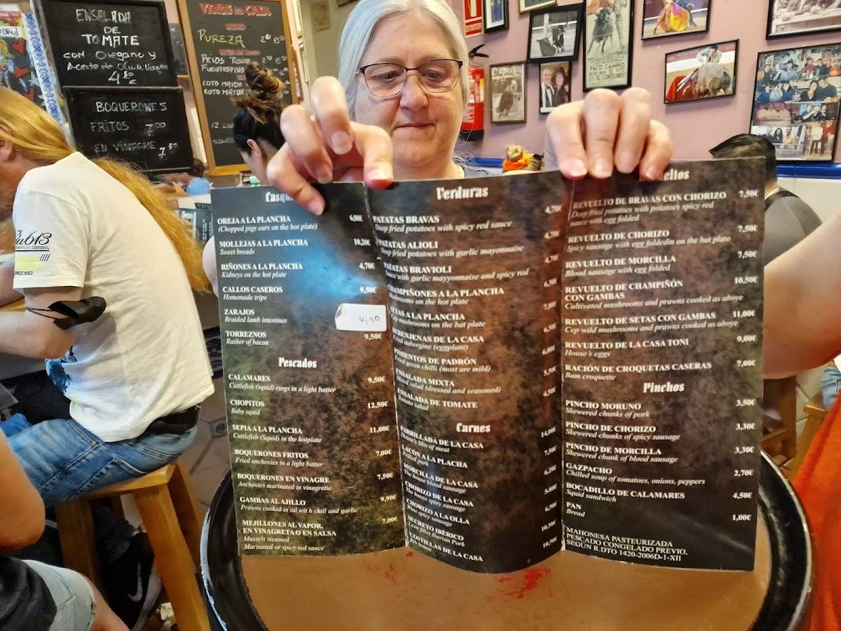 Menu at Casa Toni pub & bar, Madrid