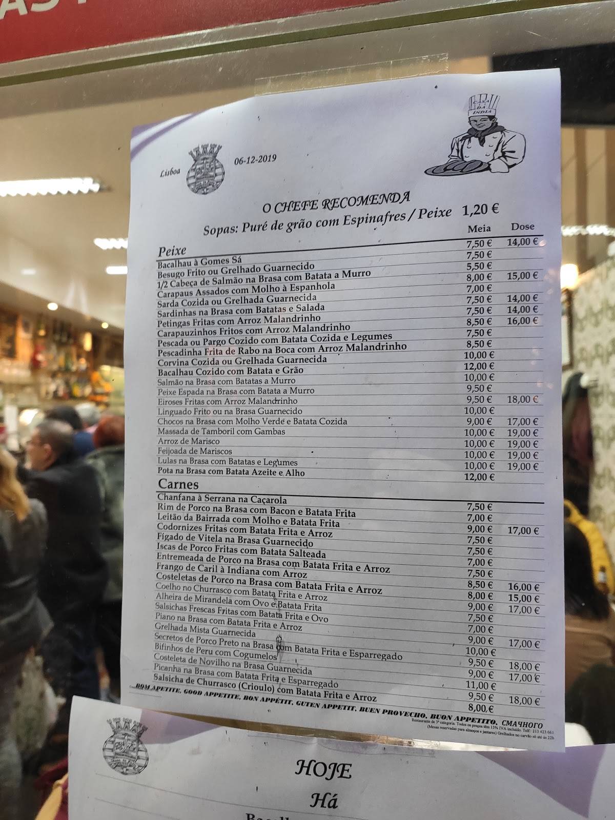 Menu em Casa da Índia restaurante, Lisboa