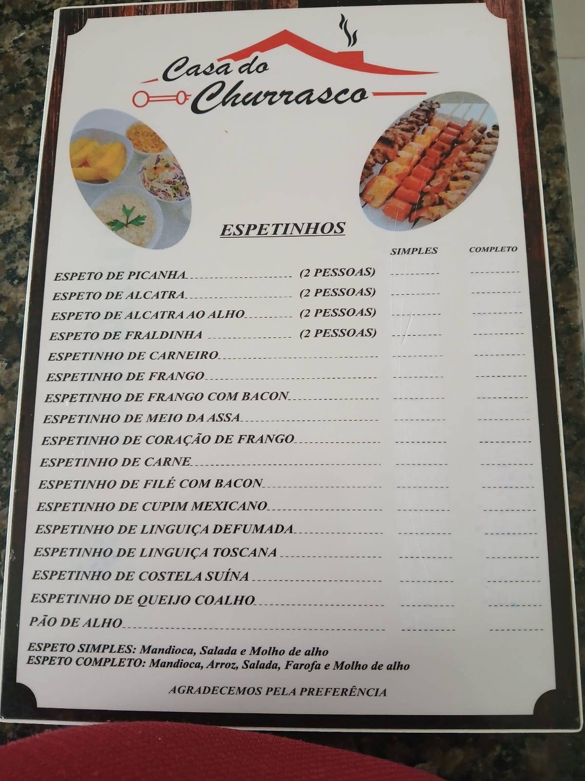 Menu em Casa do Churrasco restaurante, Juara